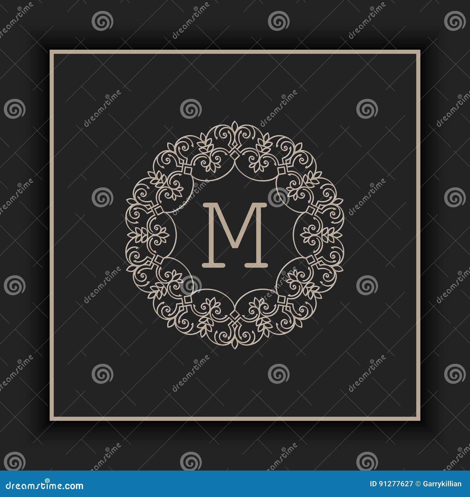 Vector Floral and Geometric Monogram Frame on Dark Gray Background ...