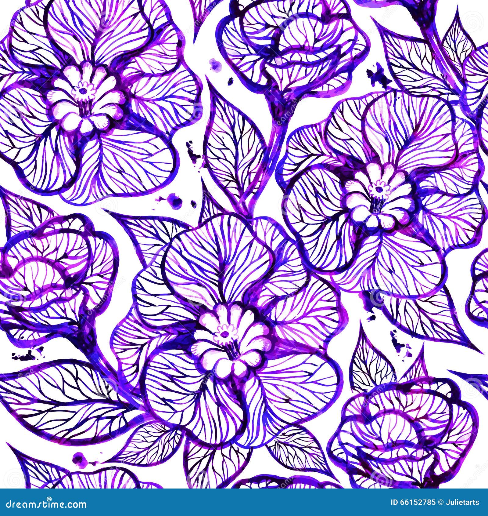 Vector Floral Ink Background with Flowers. EPS10 Stock Illustration ...