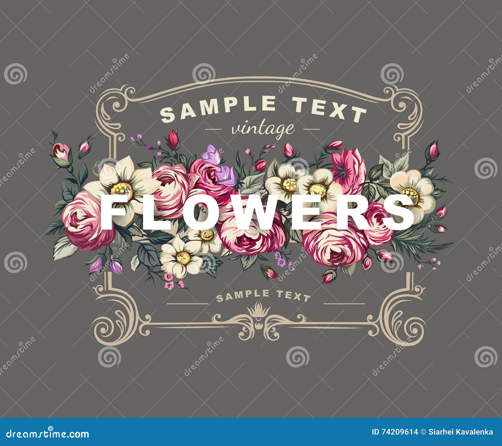 Vector Floral Label with a Frame Composed of Detailed Flowers Stock ...