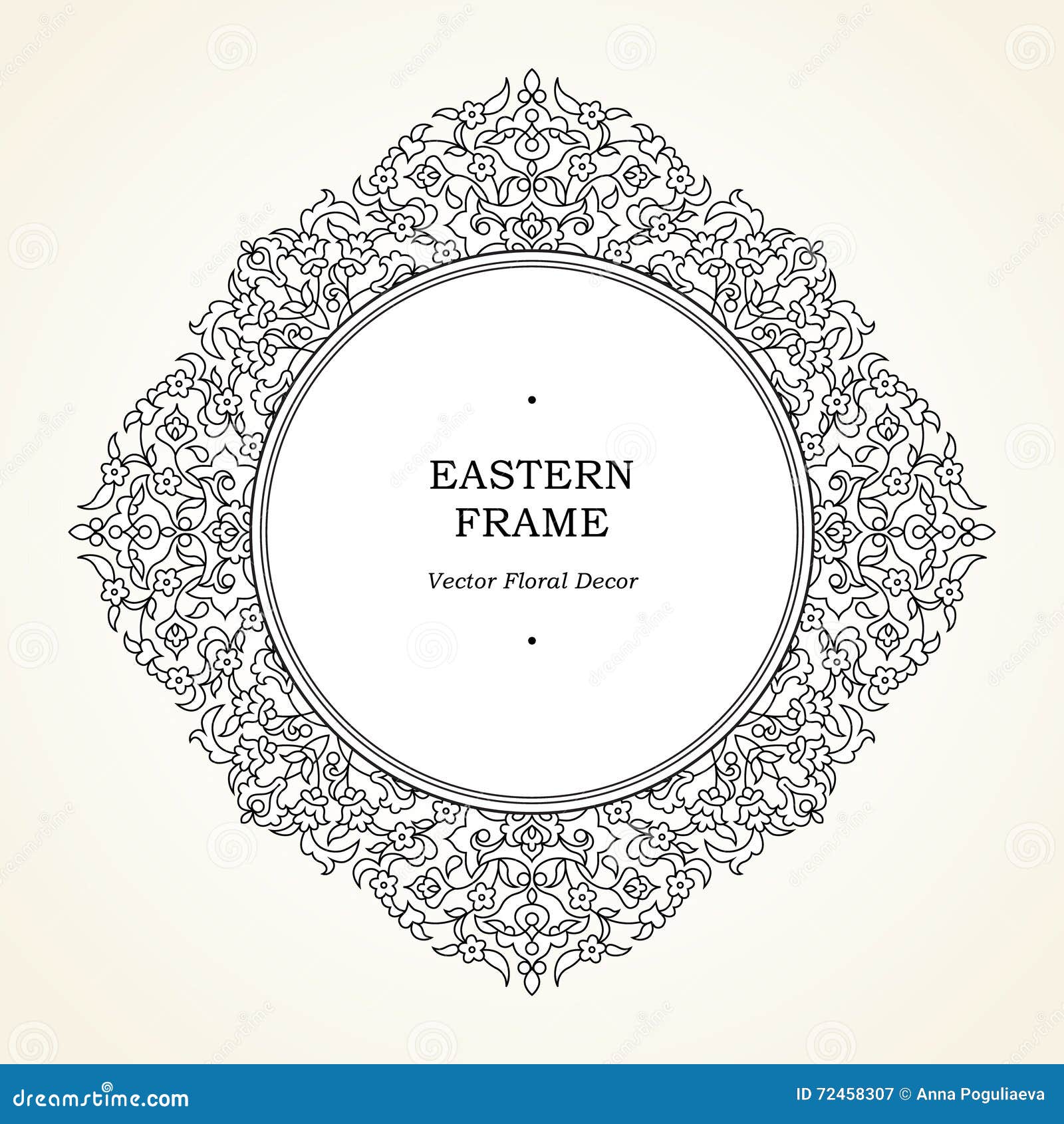 Vector Floral Line Art Frame in Eastern Style. Stock Illustration ...