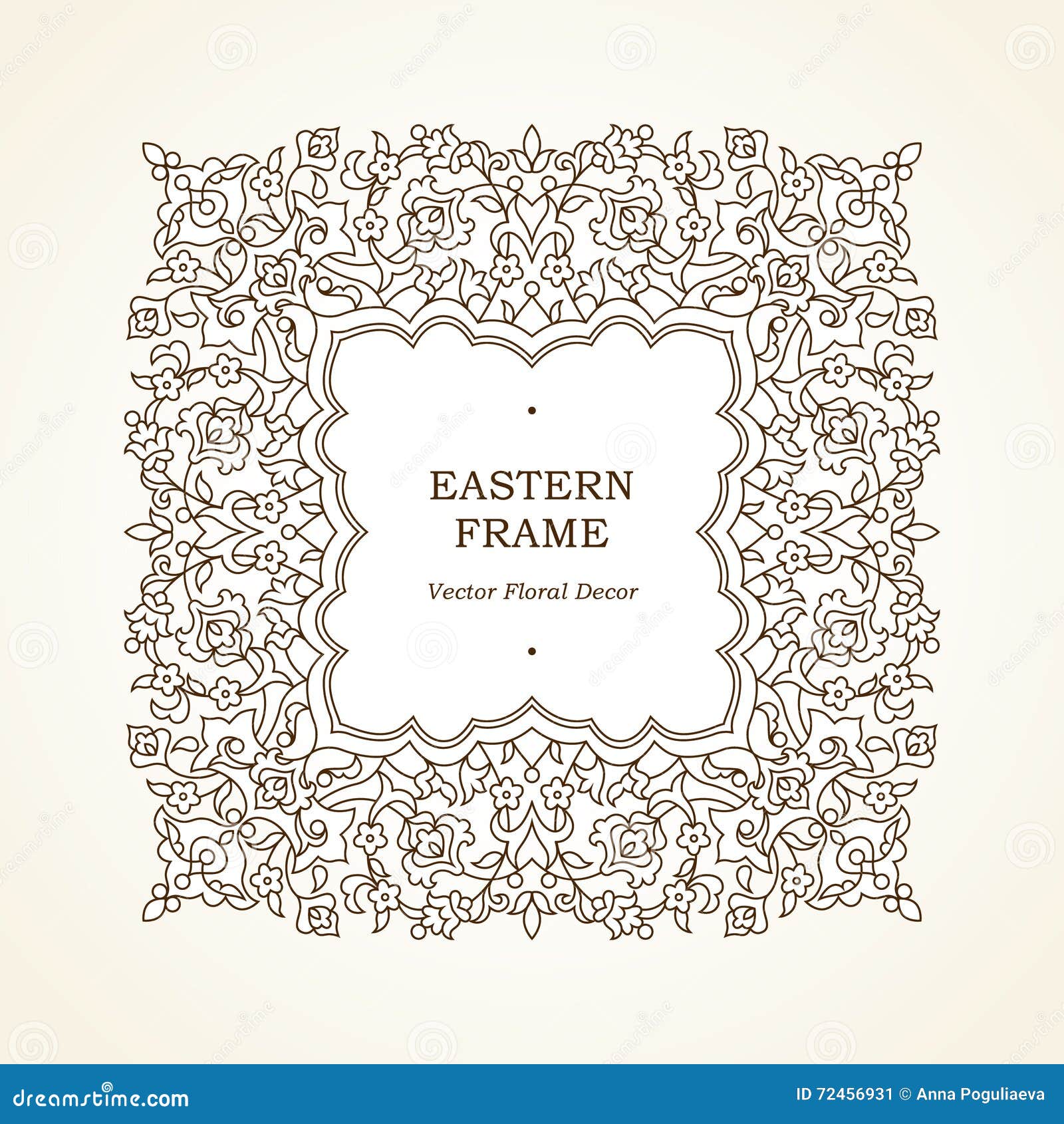 Vector Floral Line Art Frame in Eastern Style. Stock Vector ...