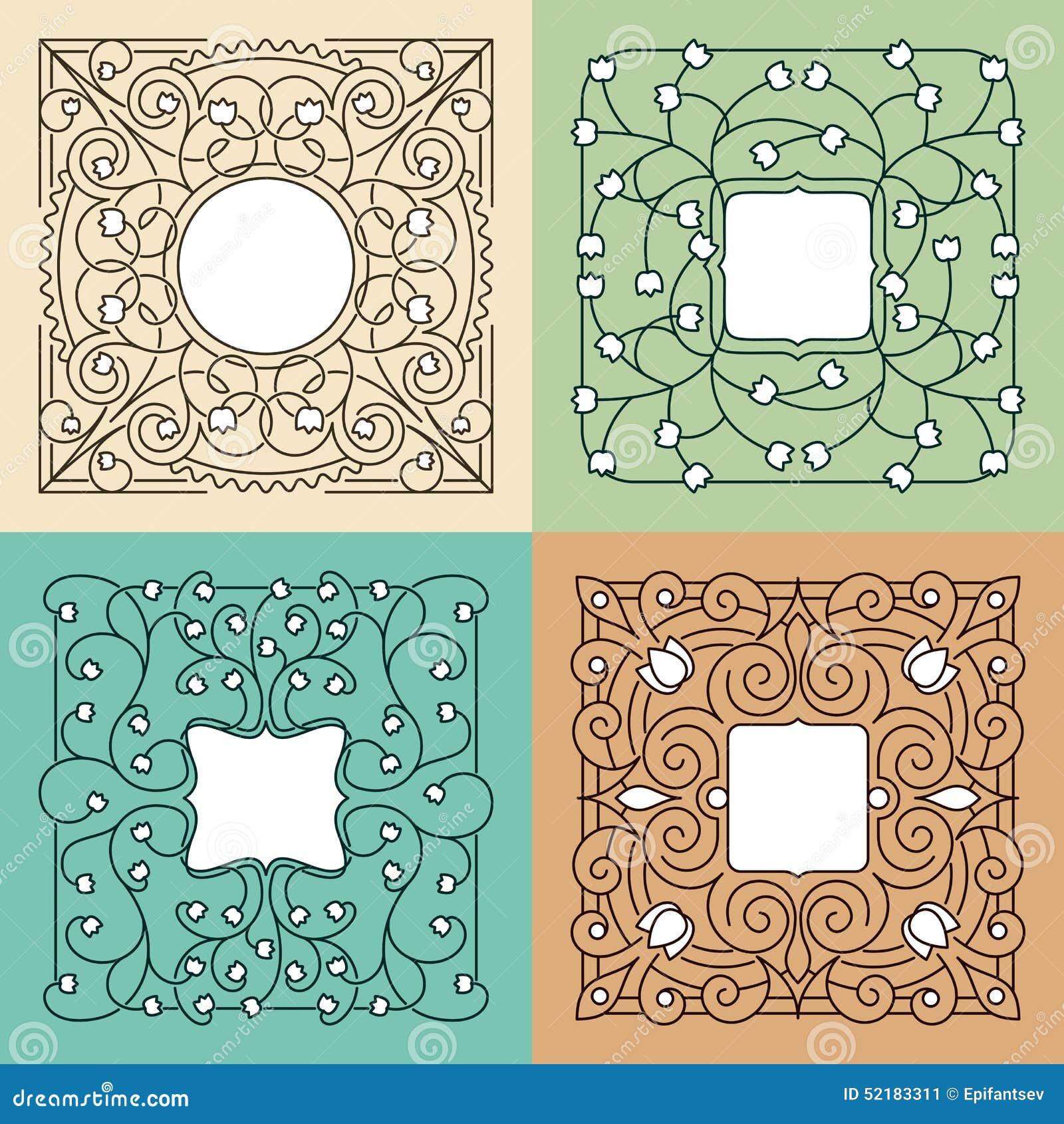 Vector Floral Mono Line Frame with Copy Space Stock Vector ...