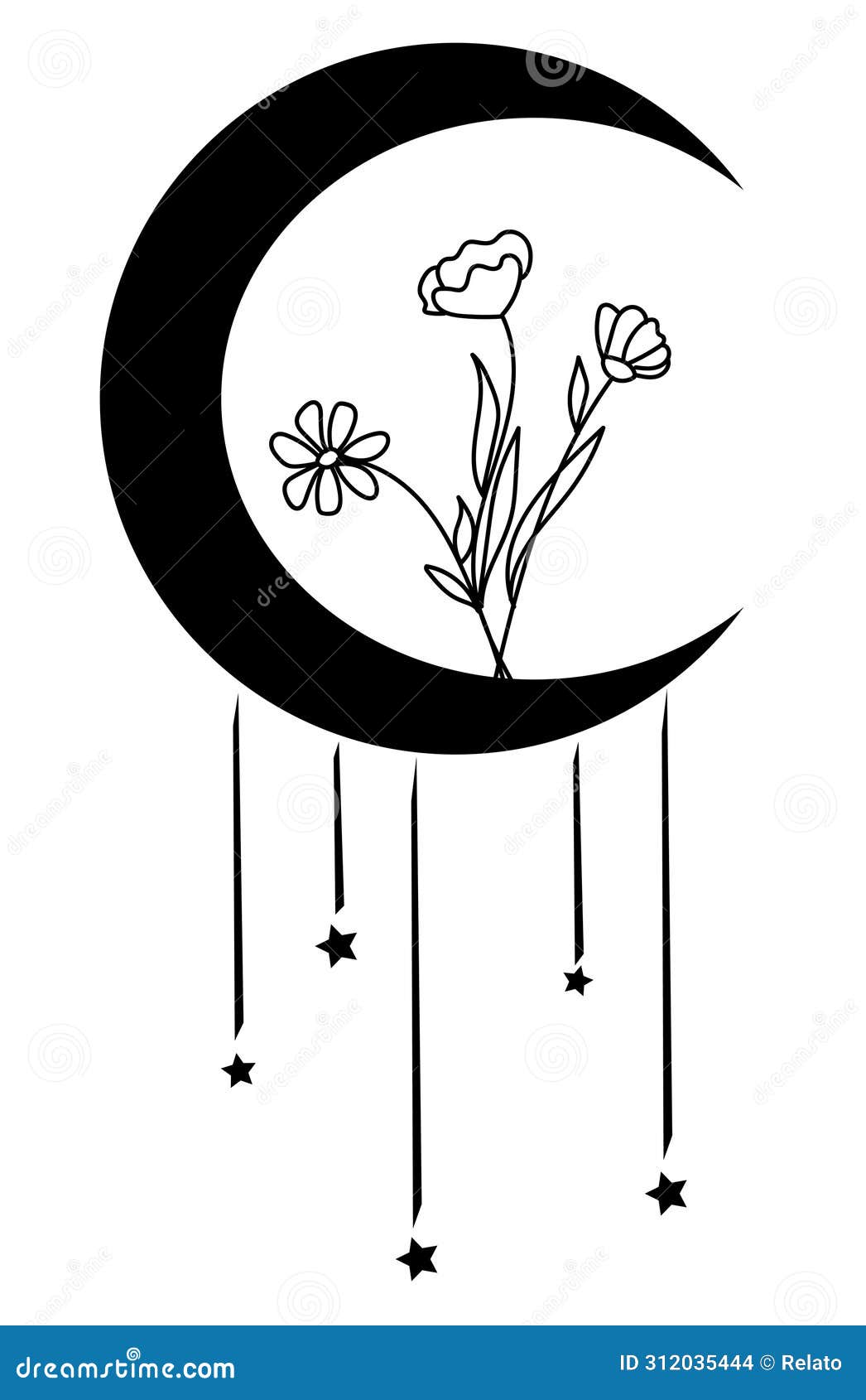 Vector Floral moon stock vector. Illustration of ornament - 312035444