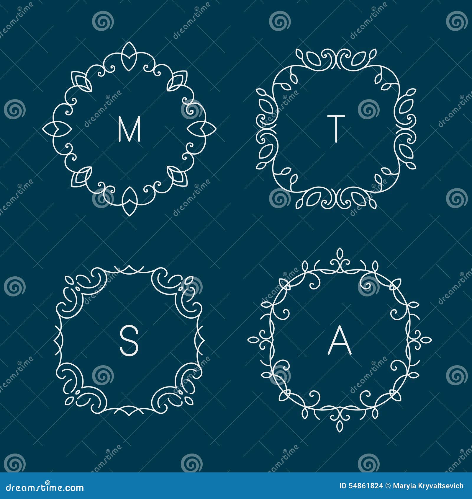 Floral Outline Frames And Borders. Monogram Mono Vector Illustration ...