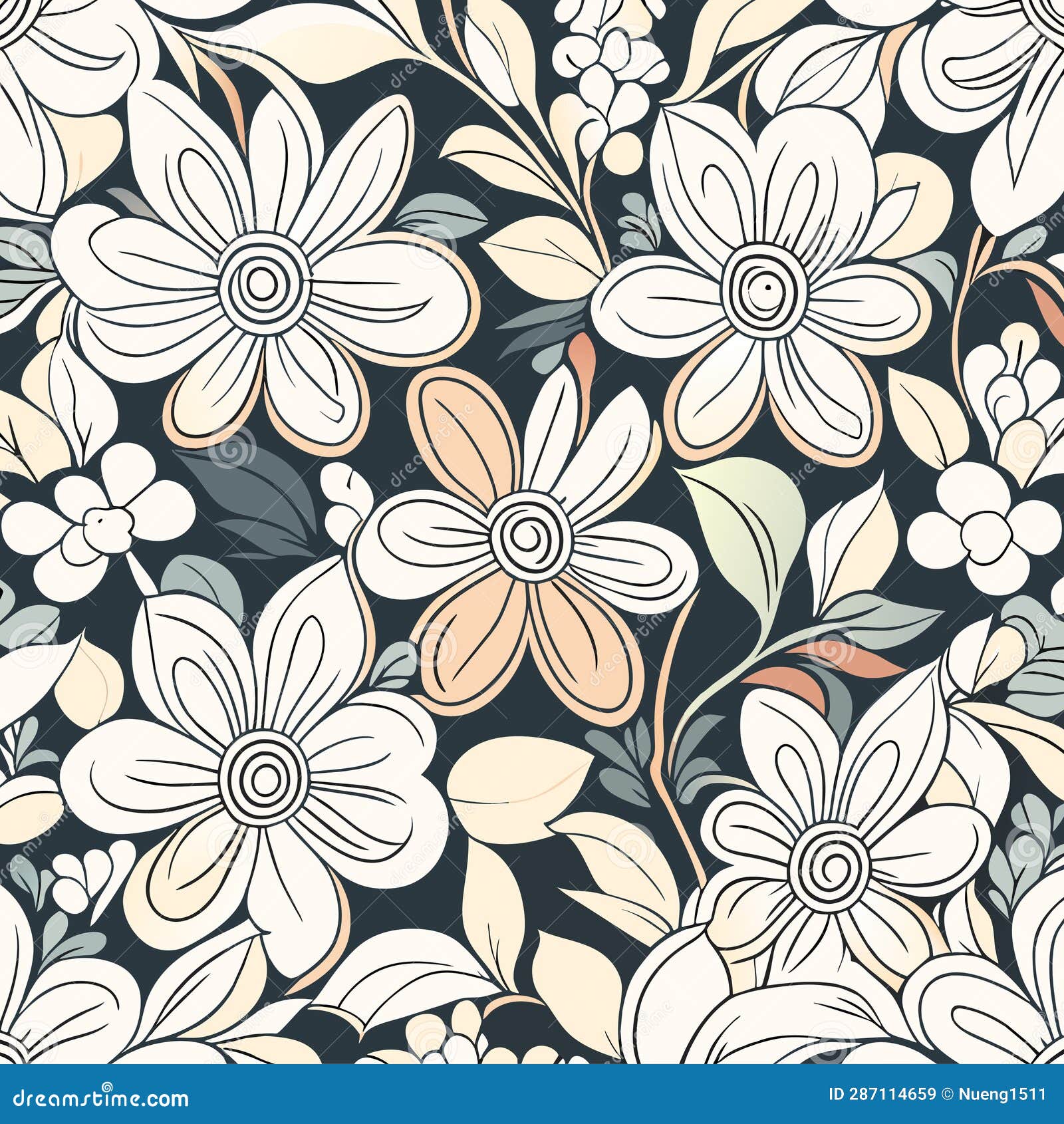 Floral Outline Pattern Seamless Design Background_056 Stock Vector ...