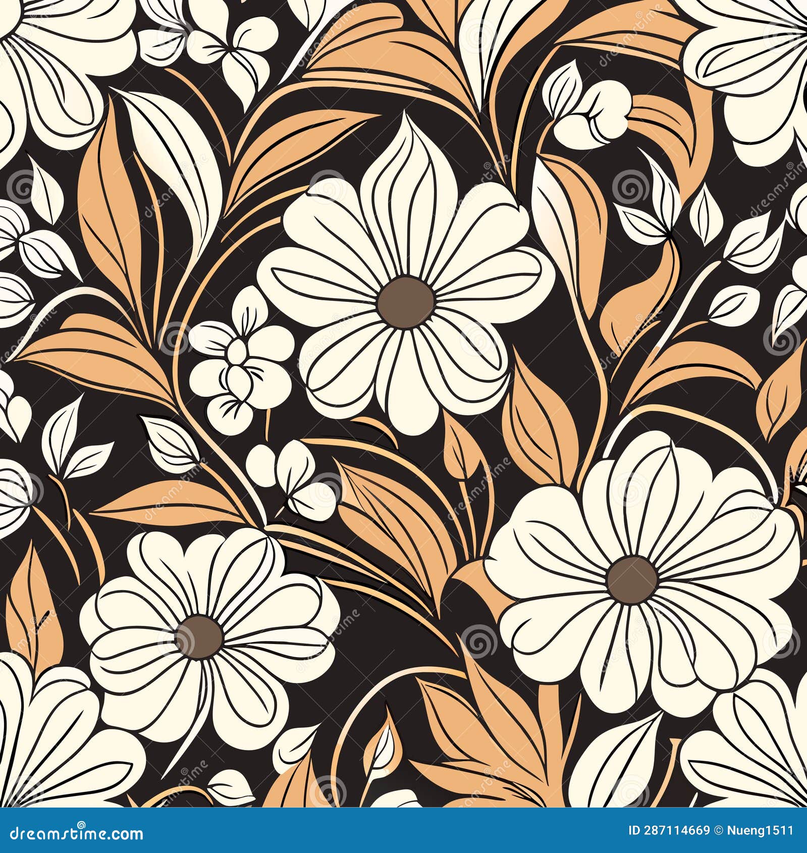Floral Outline Pattern Seamless Design Background_058 Stock Vector ...
