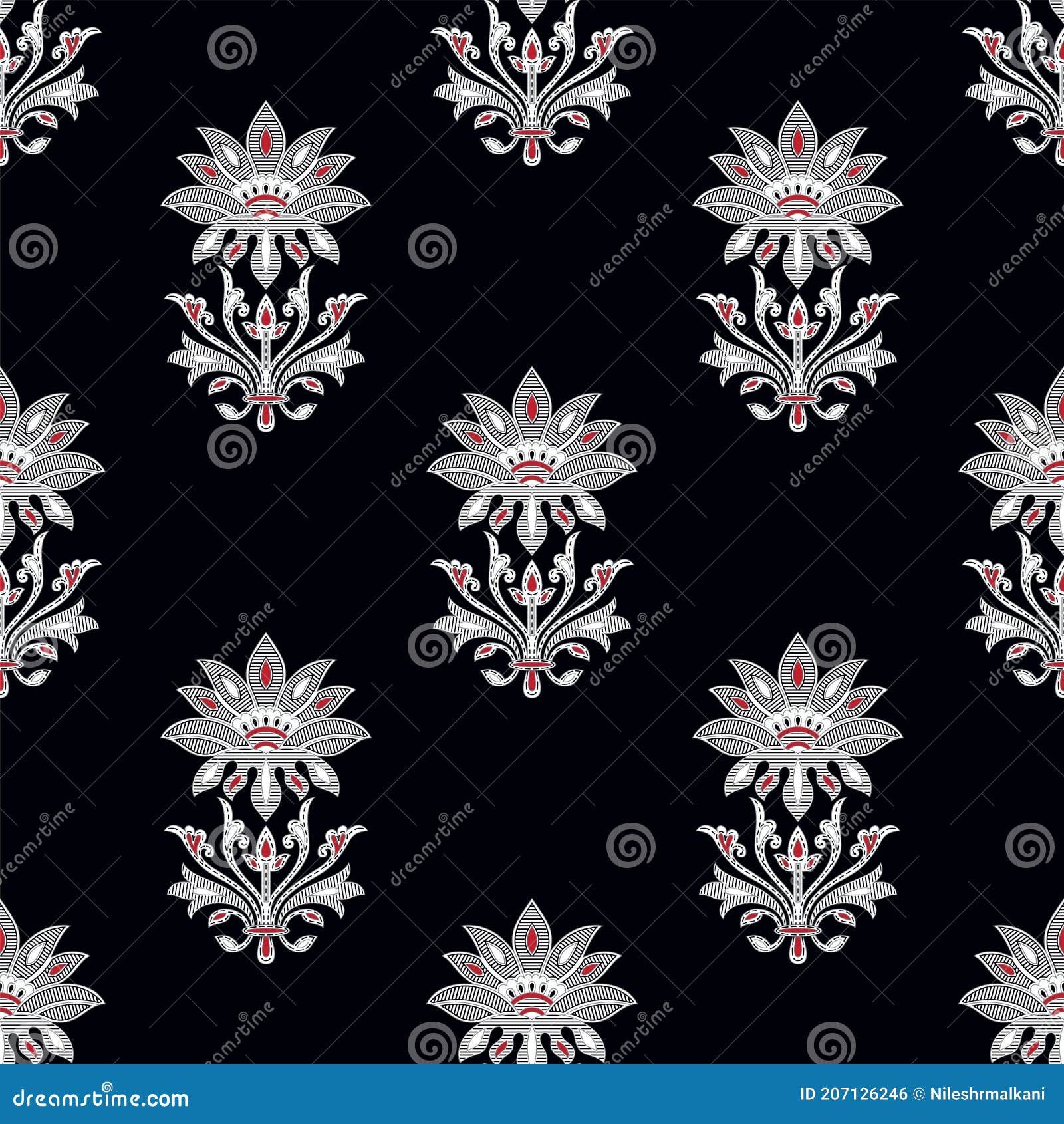 Vector Floral Pattern on Black Background Stock Vector - Illustration ...