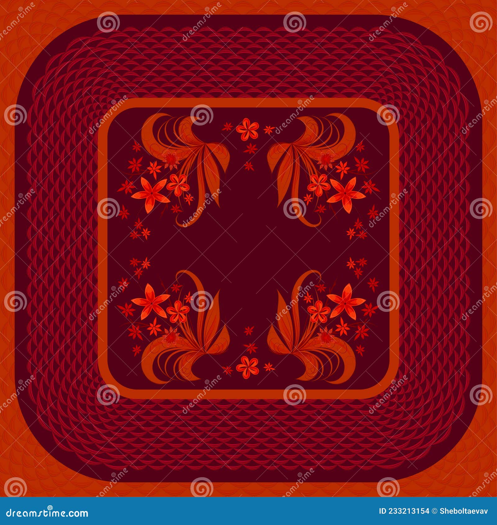 Vector Floral Pattern in a Bright Red Color, with Beveled Edges for the ...