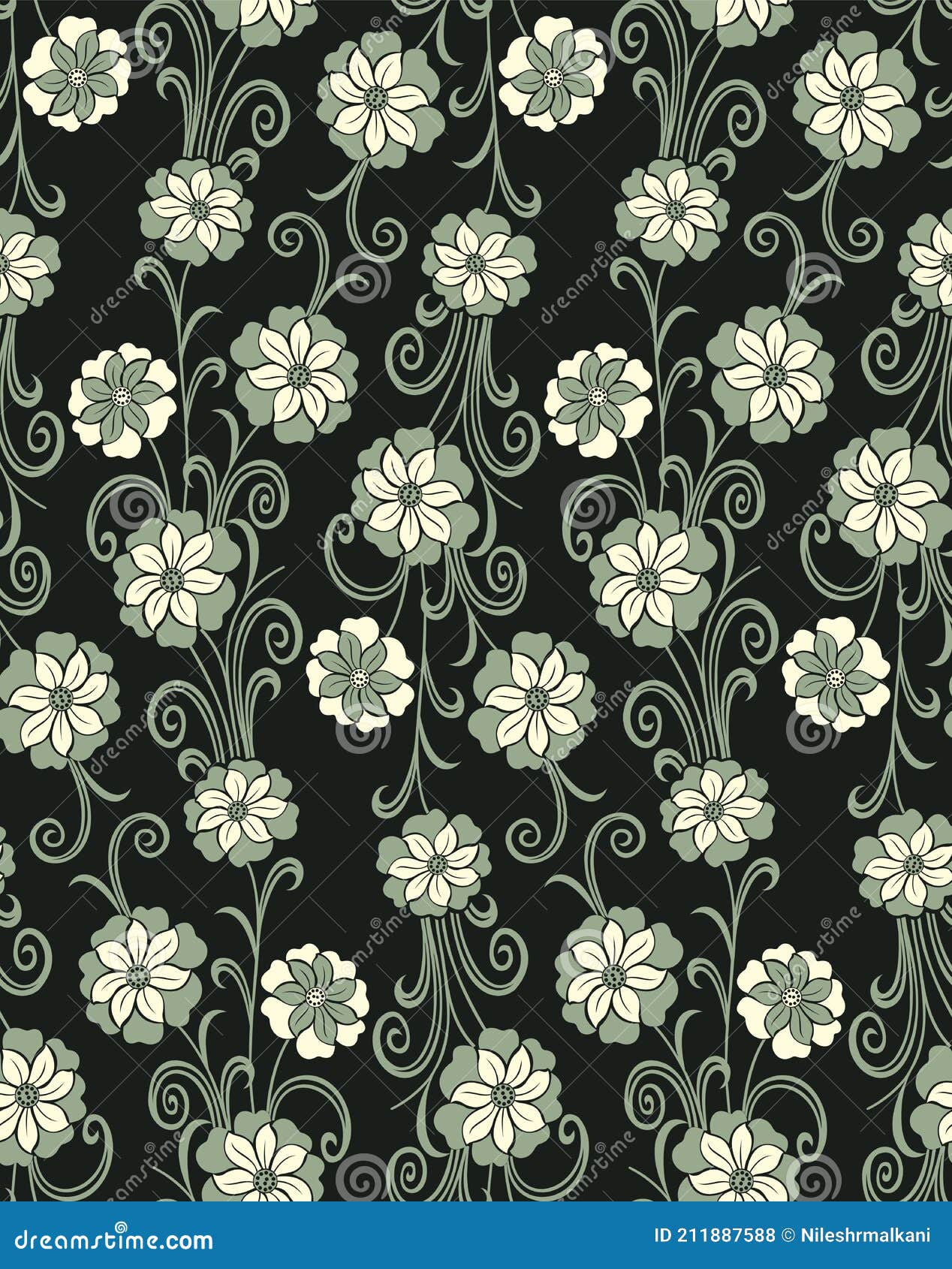 Vector Floral Pattern on Dark Background Stock Vector - Illustration of ...