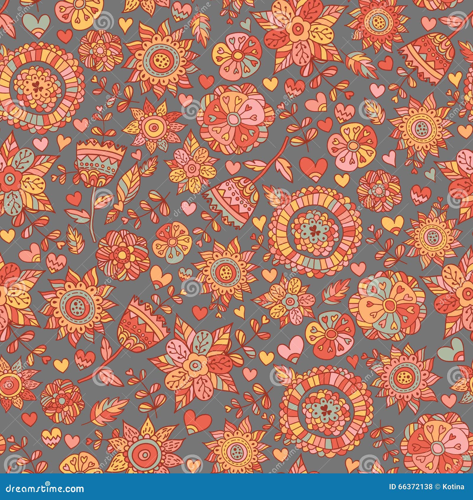 Vector Floral Pattern in Doodle Style with Flowers and Leaves. Stock ...