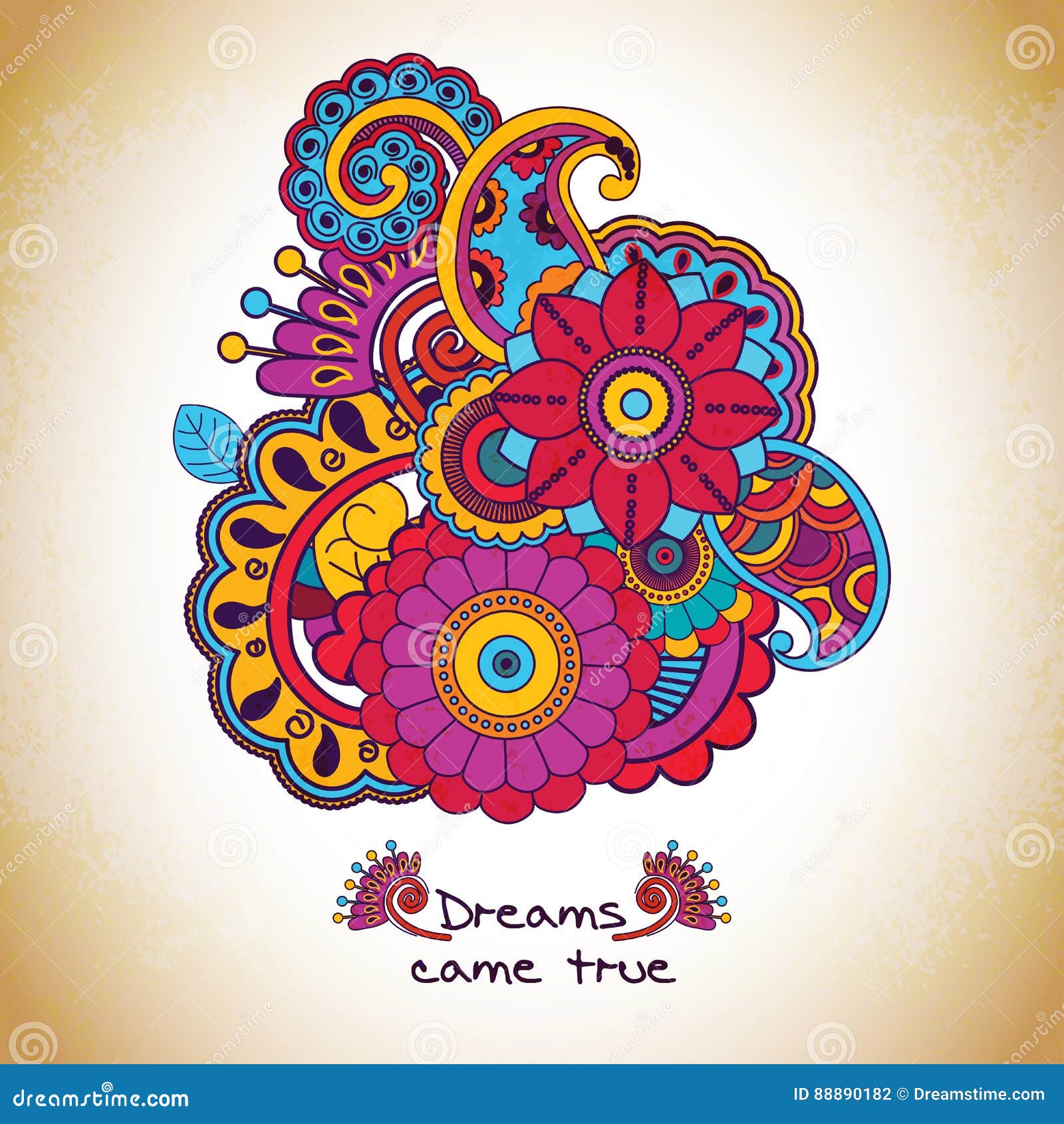 Vector Floral Pattern in Doodle Style with Flowers Stock Illustration ...