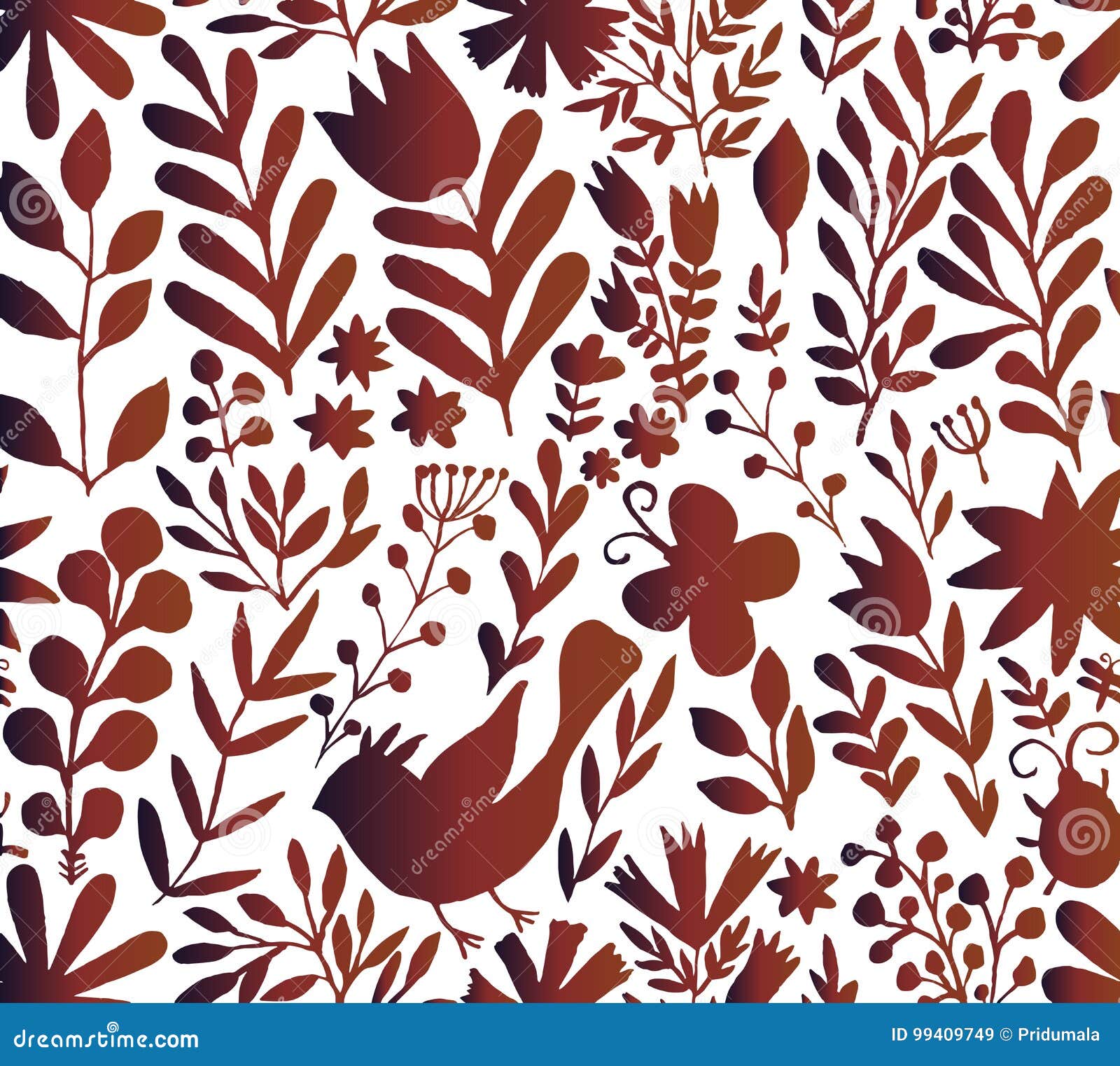 Vector Floral Pattern in Doodle Style with Flowers and Leaves. Stock ...