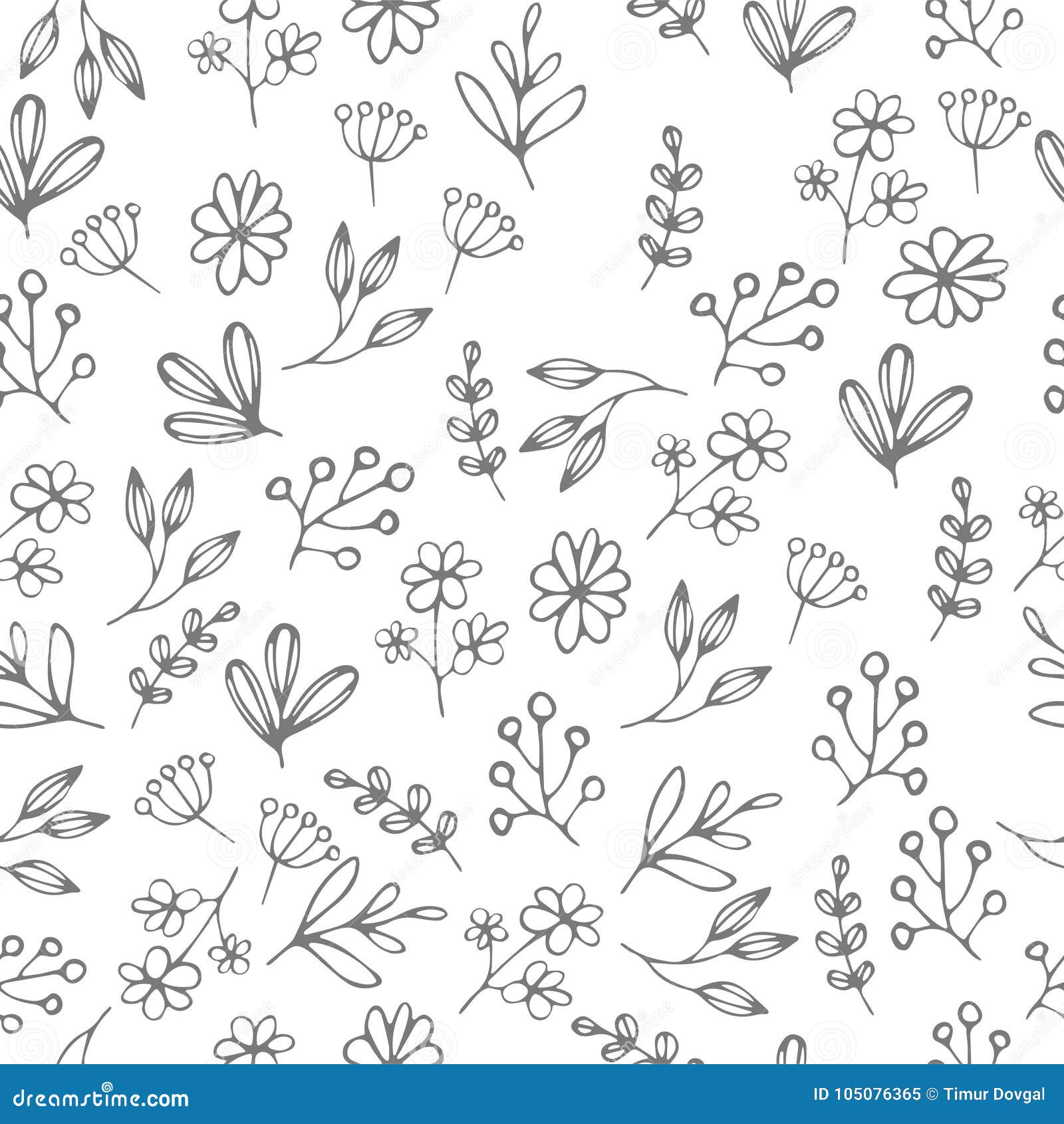 Vector Floral Pattern in Doodle Style with Flowers and Leaves. Stock ...