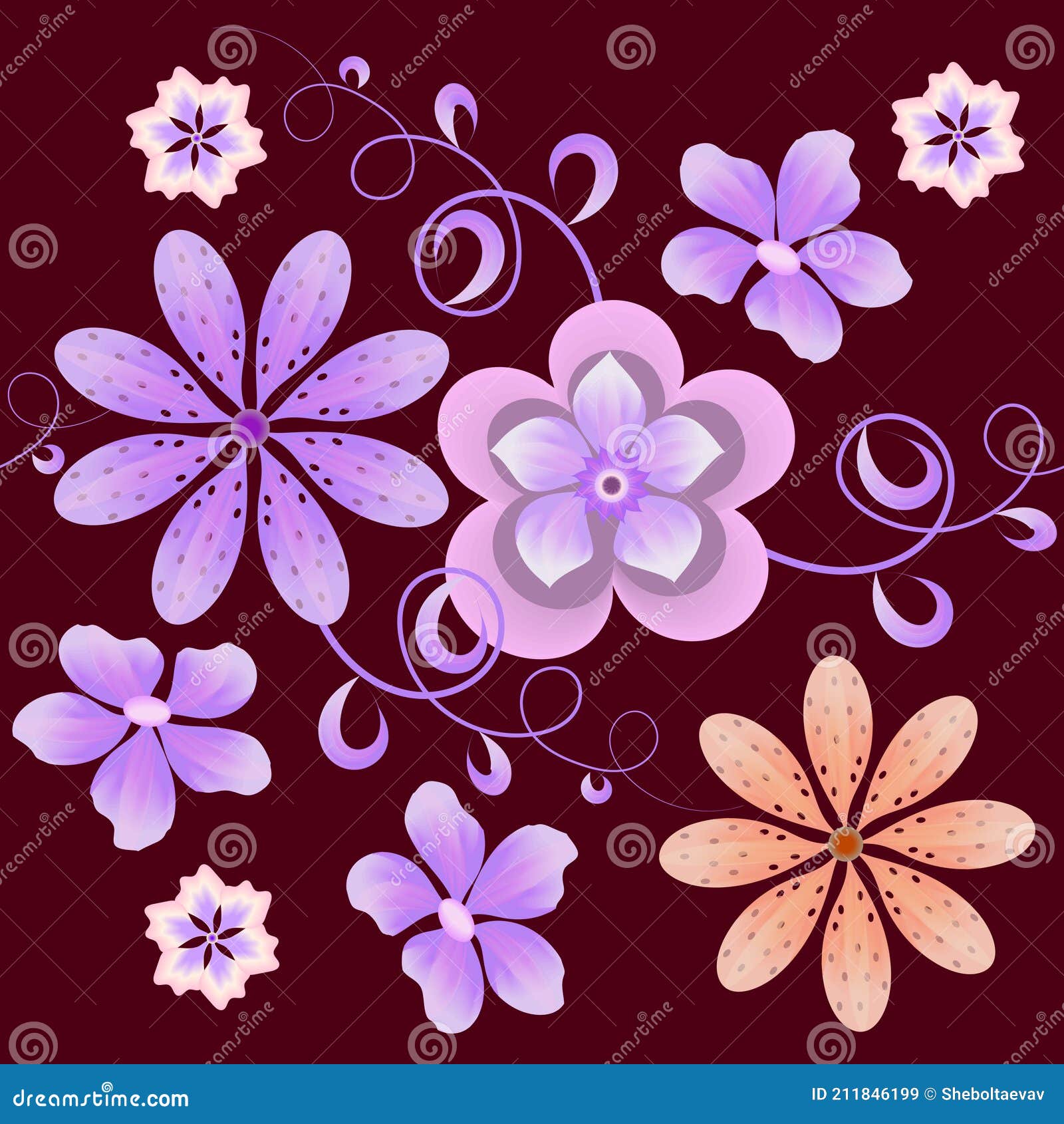 Vector Floral Pattern of Light Colors on a Dark Background for Textile ...