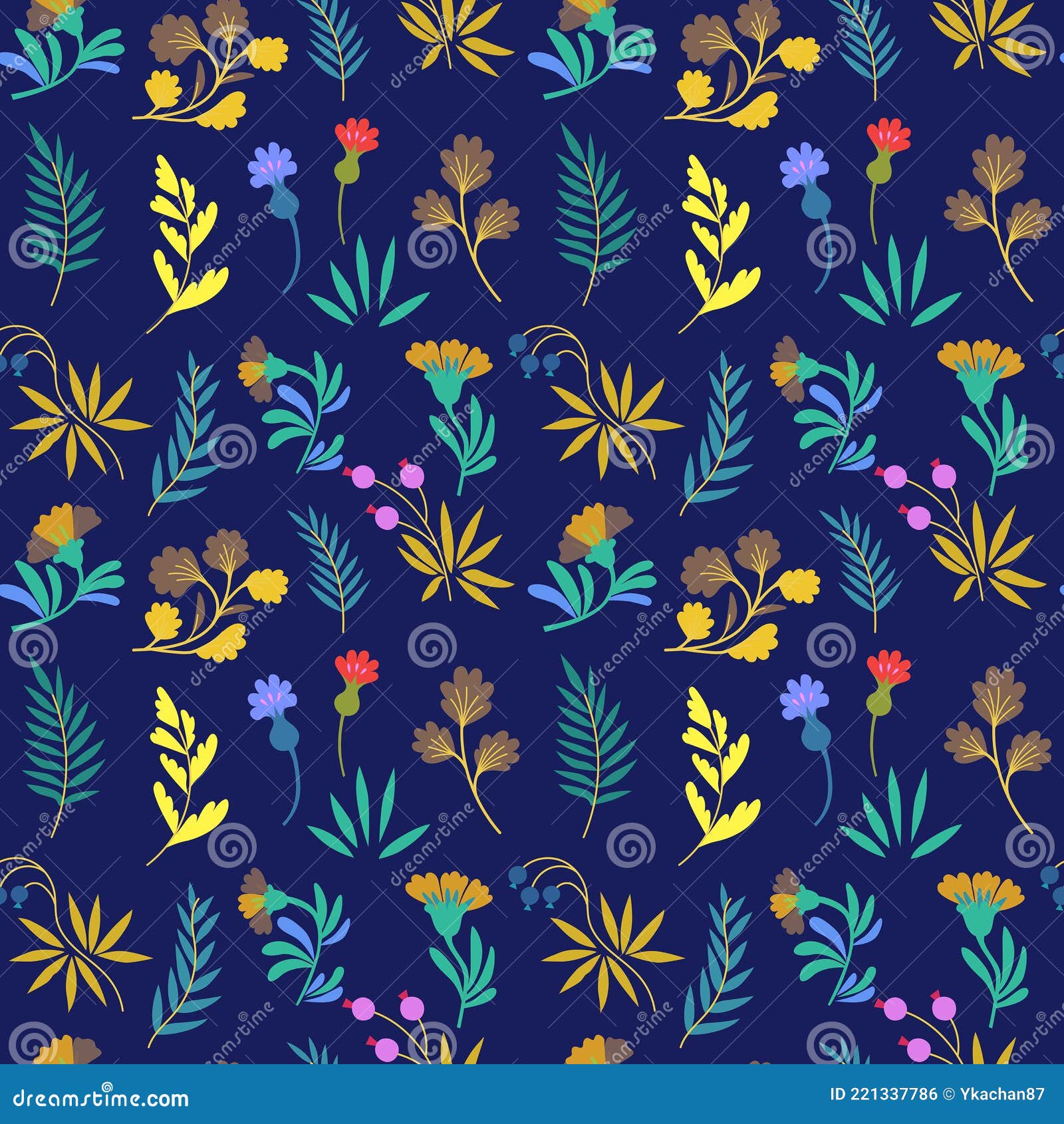 Vector Floral Pattern in Minimalistic Style with Cute Simple Stylized ...