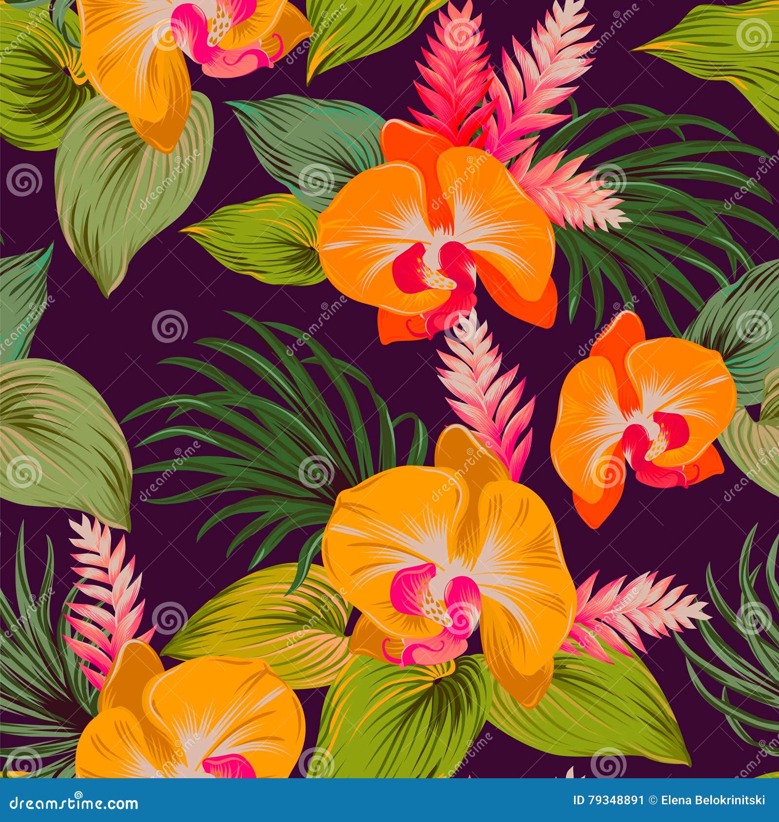 Vector Floral Pattern With Orchids Stock Vector Illustration Of