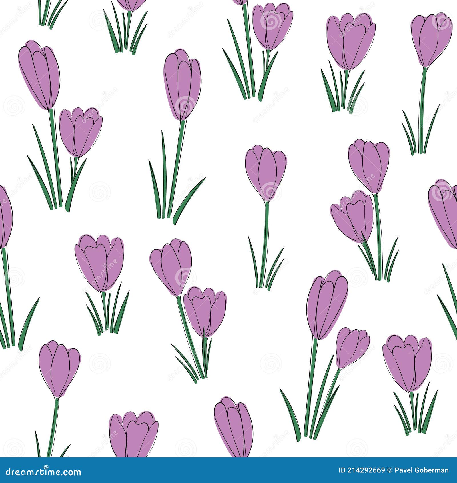 Vector Floral Seamless Pattern Background with Crocus Flowers Stock ...