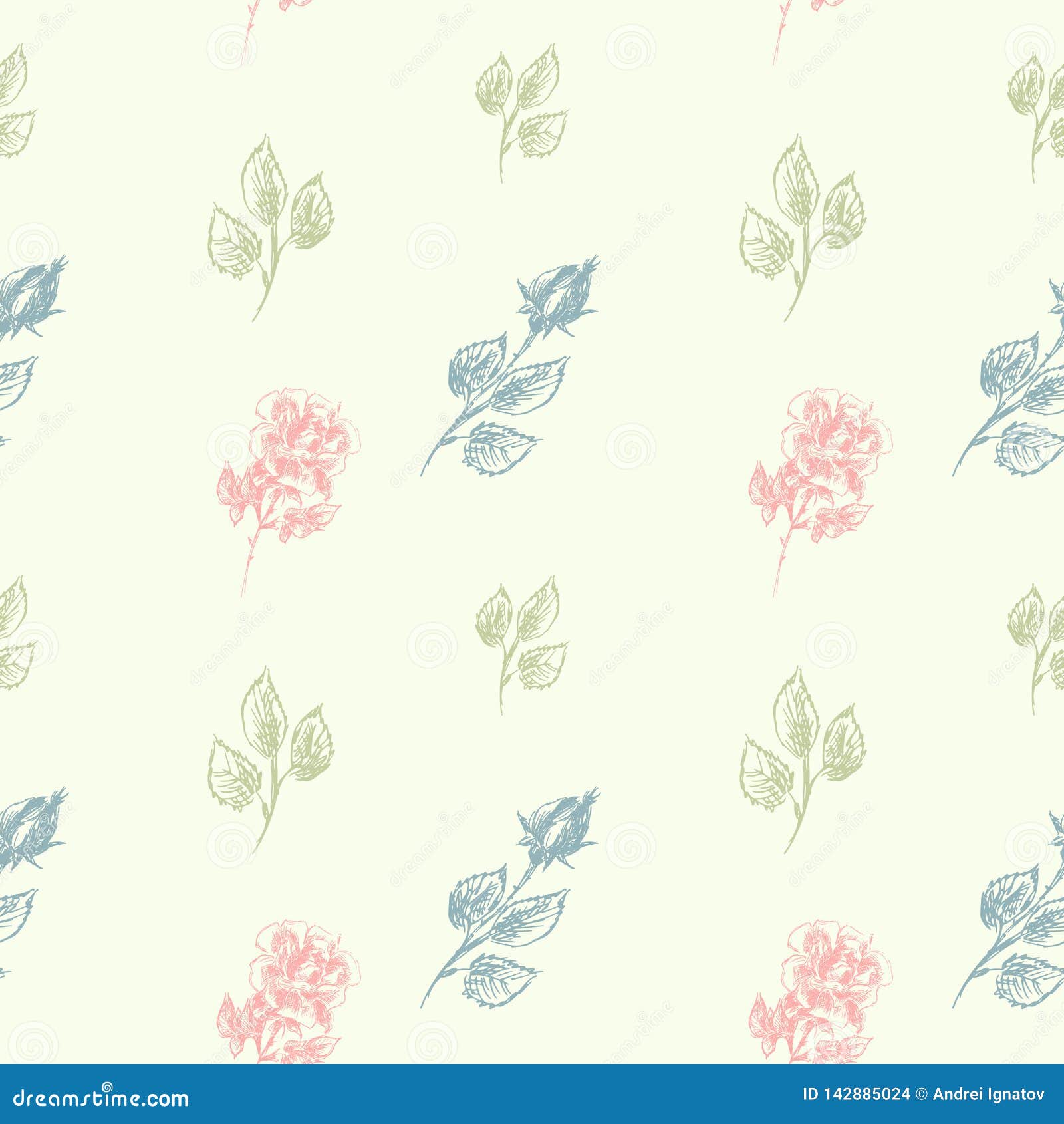 Vector Floral Seamless Pattern with Blooming Roses. Seamless Floral ...