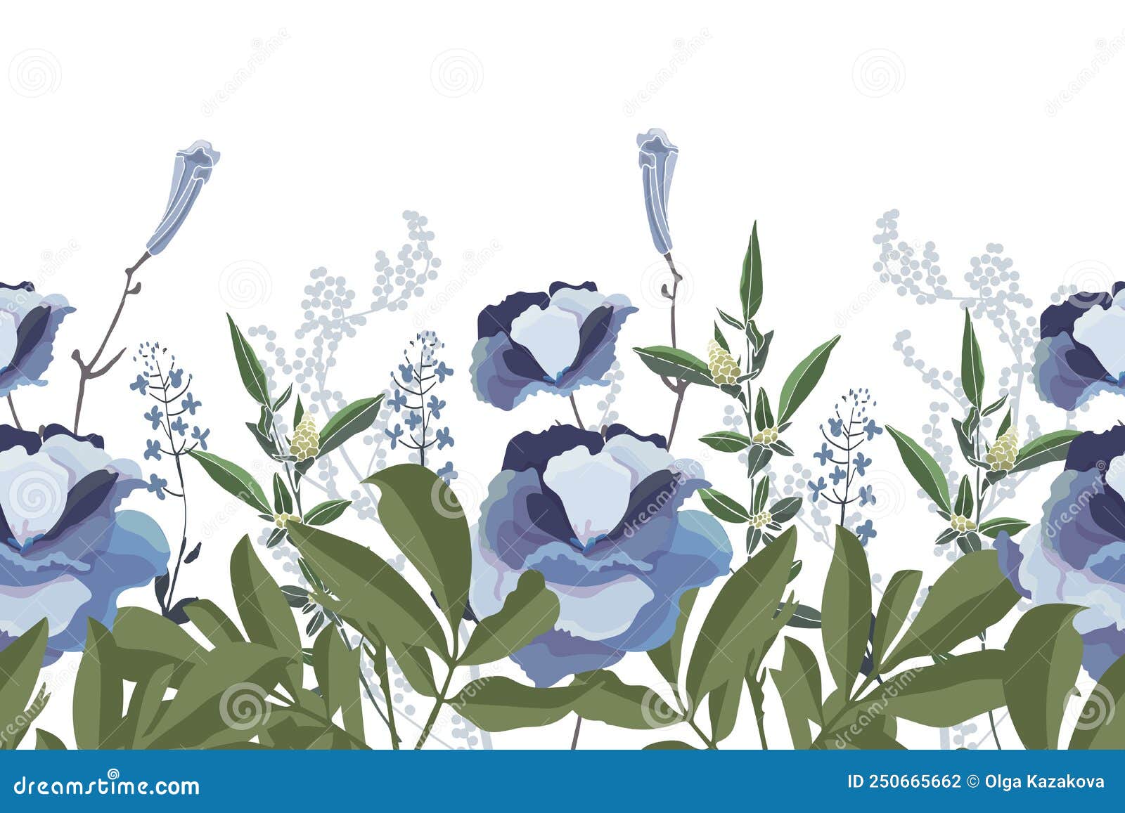 Vector Floral Seamless Pattern, Border. Horizontal Panoramic Design ...