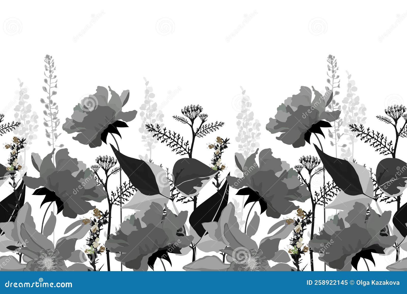 Vector Floral Seamless Pattern, Border. Horizontal Panoramic Design in ...