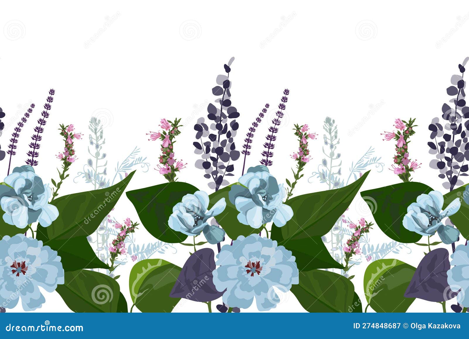 Vector Floral Seamless Pattern, Border. Horizontal Panoramic ...