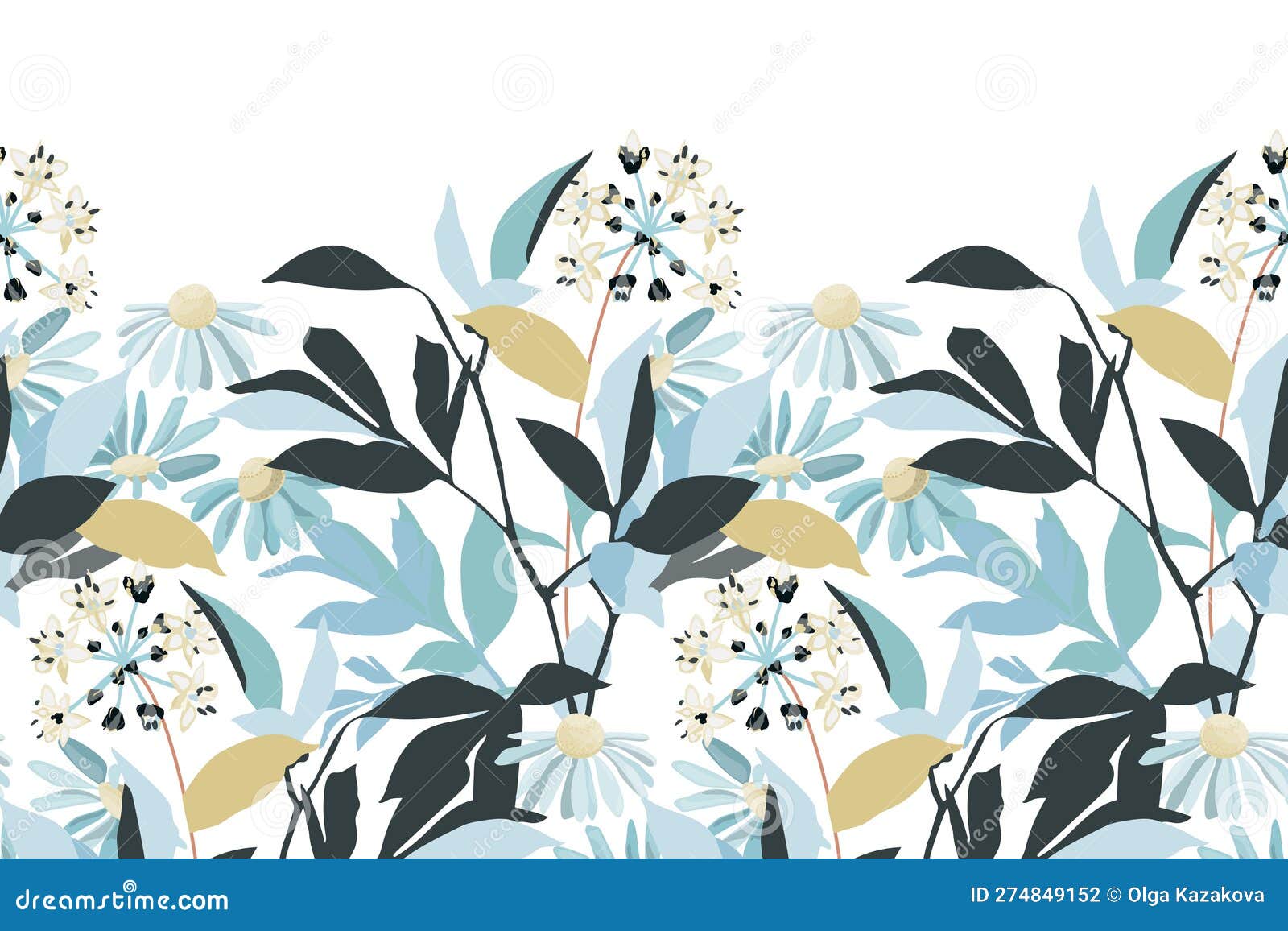 Vector Floral Seamless Pattern, Border. Horizontal Panoramic ...