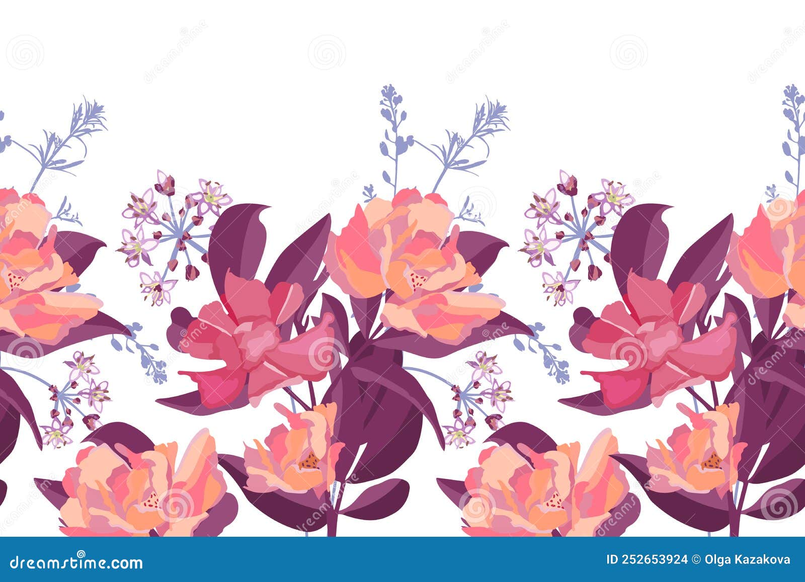 Vector Floral Seamless Pattern, Border. Horizontal Panoramic ...
