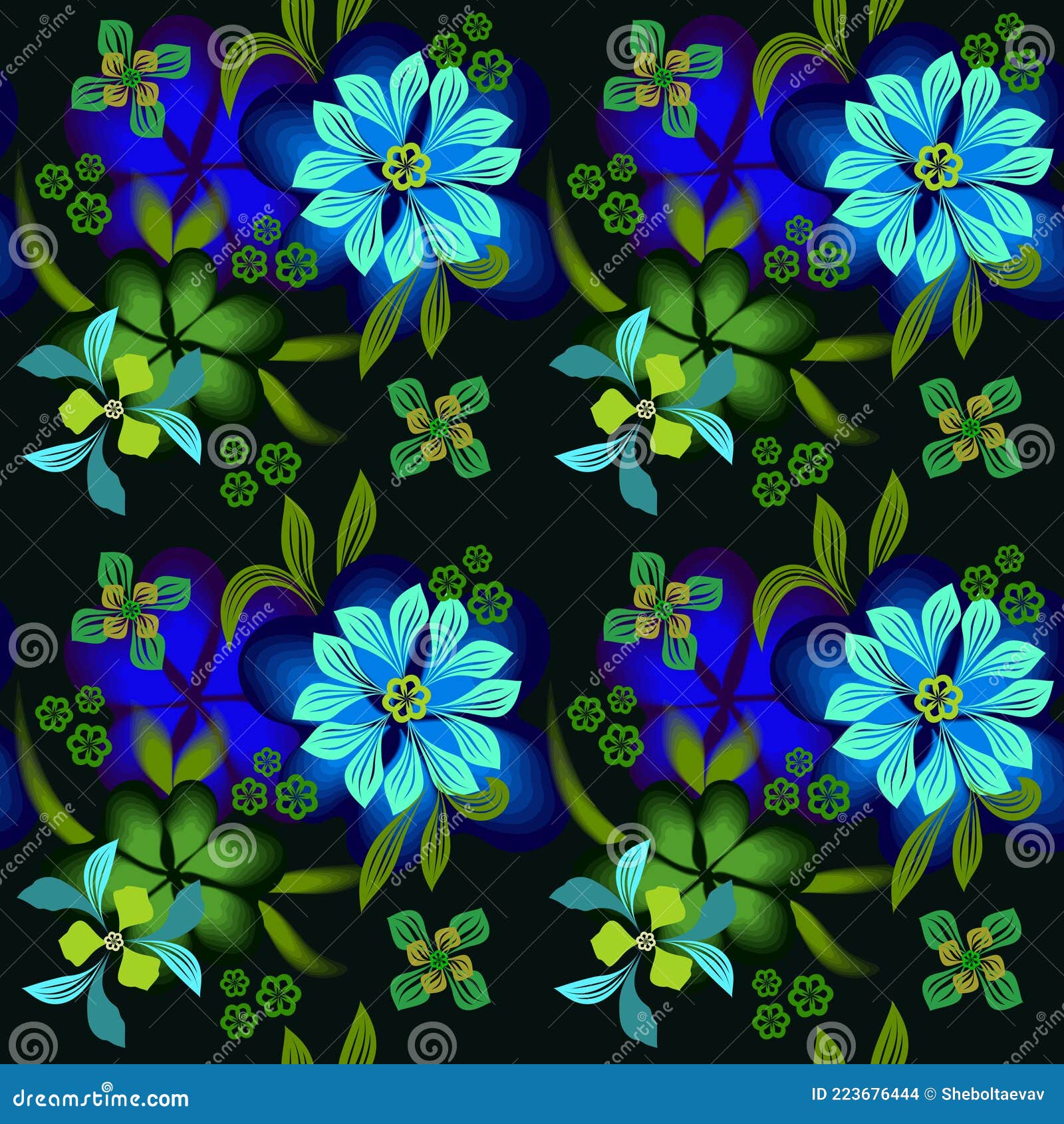 Vector Floral Seamless Pattern with Decorative Invented Flowers on a ...
