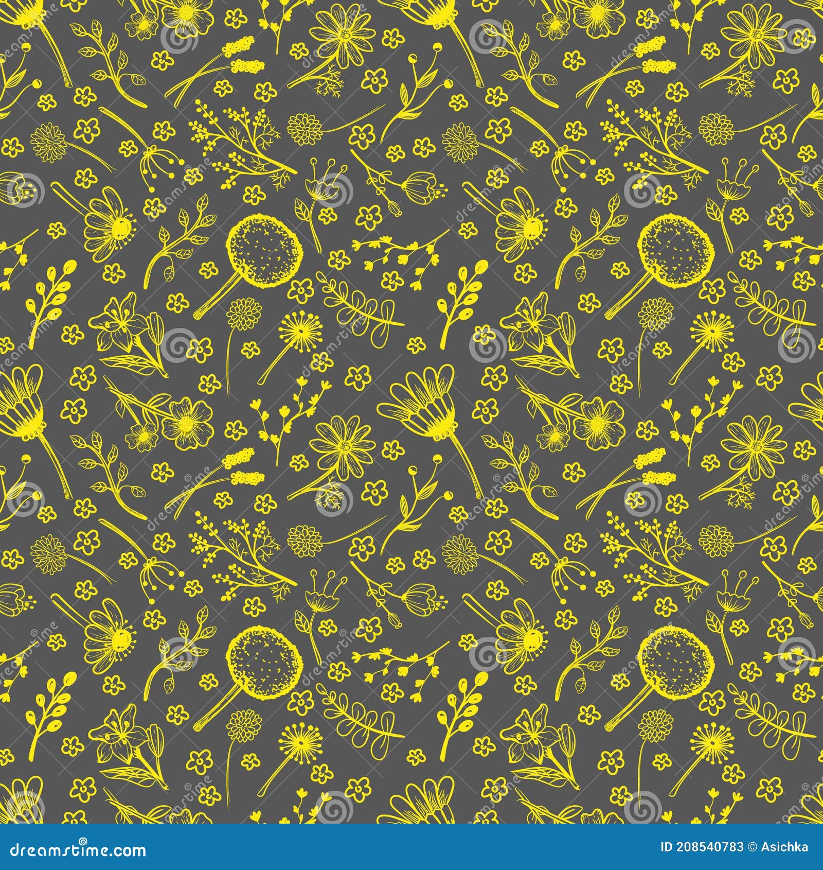 Vector Floral Seamless Pattern In Doodle Style With Flowers And Leaves