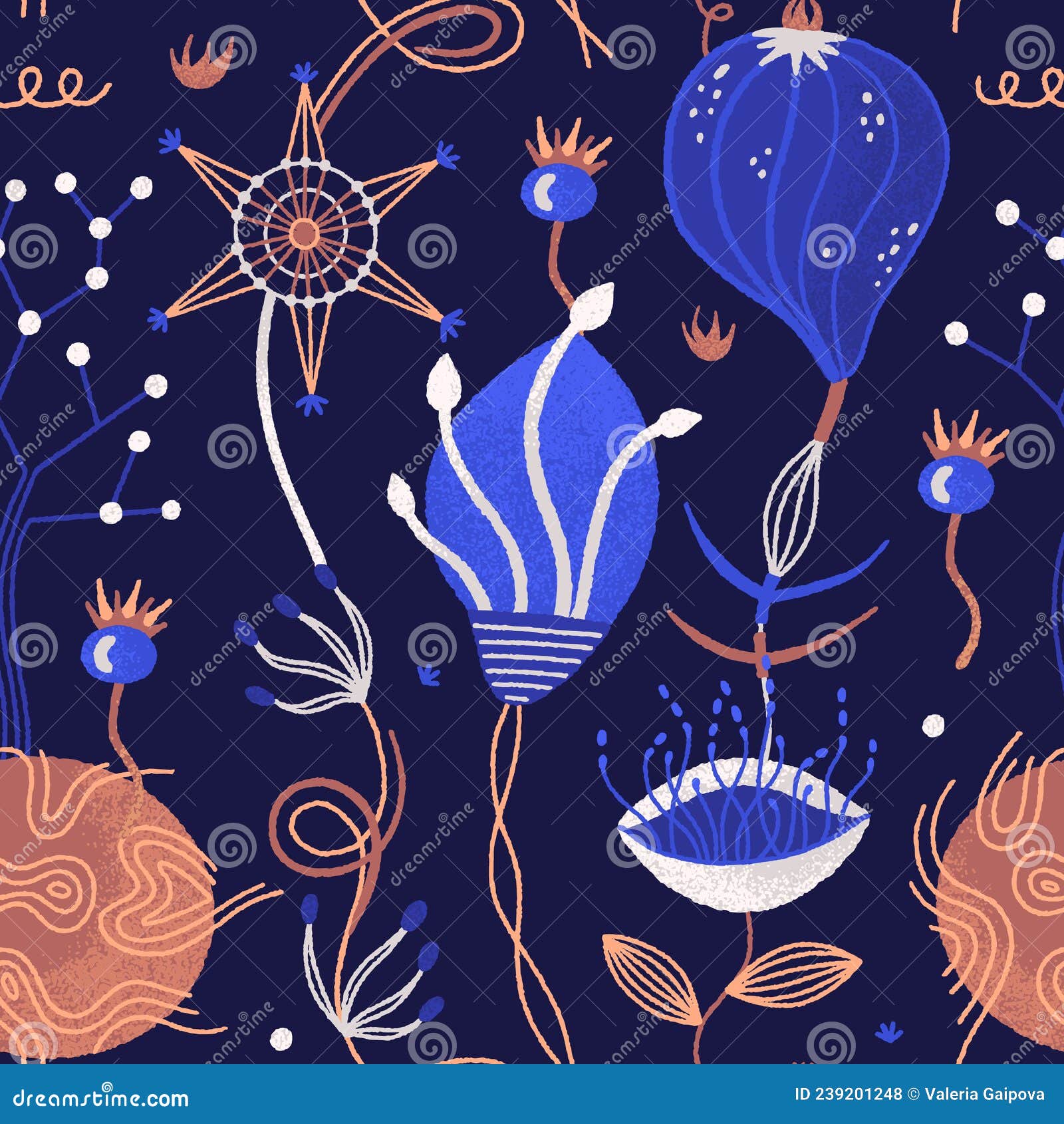 Vector Floral Seamless Pattern. Mysterious Witch Night Flowers Stock ...