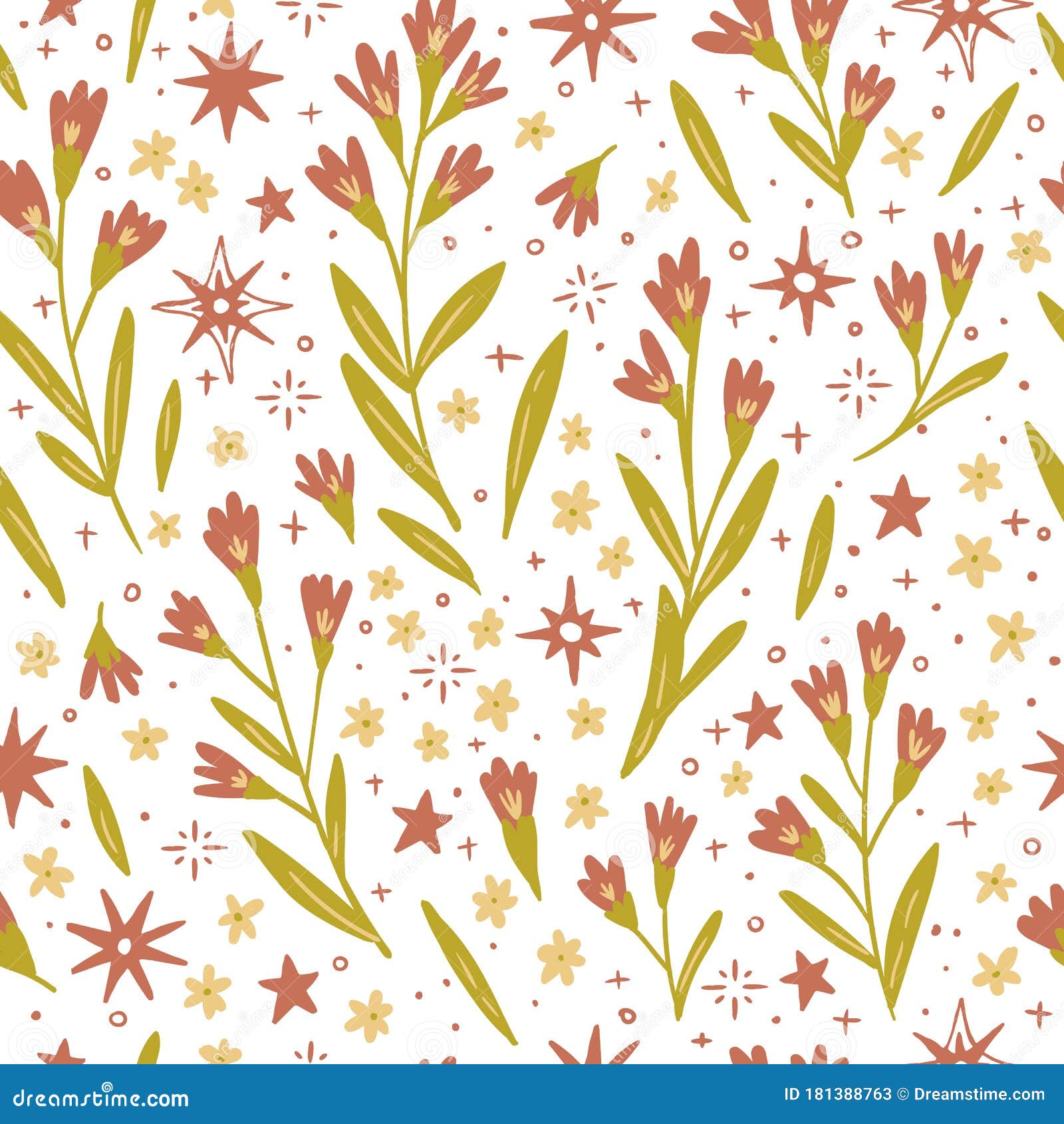 Vector Floral Seamless Pattern. Simple Design with Star Stock ...