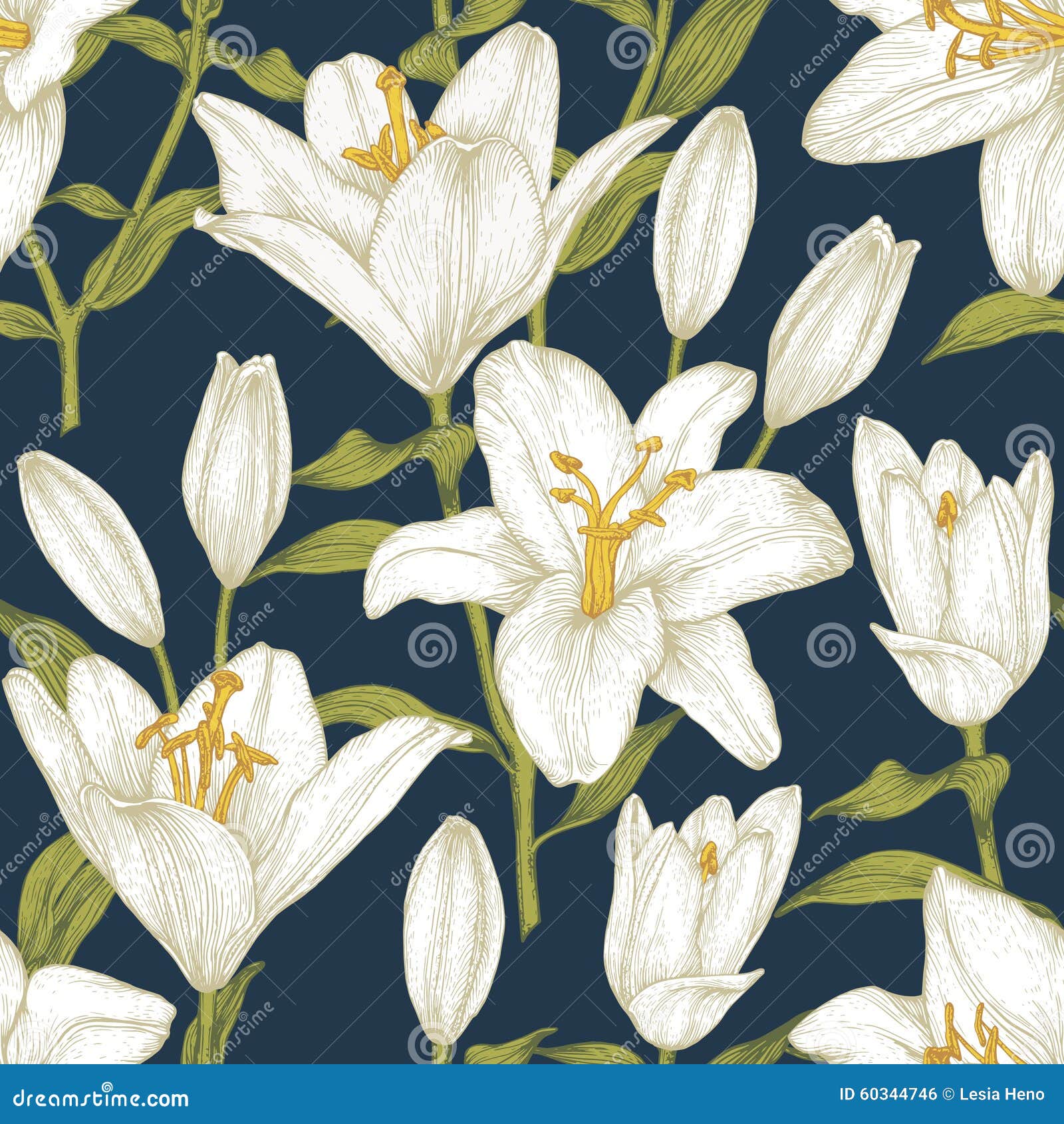 Vector Floral Seamless Pattern with White Lilies. Stock Vector ...