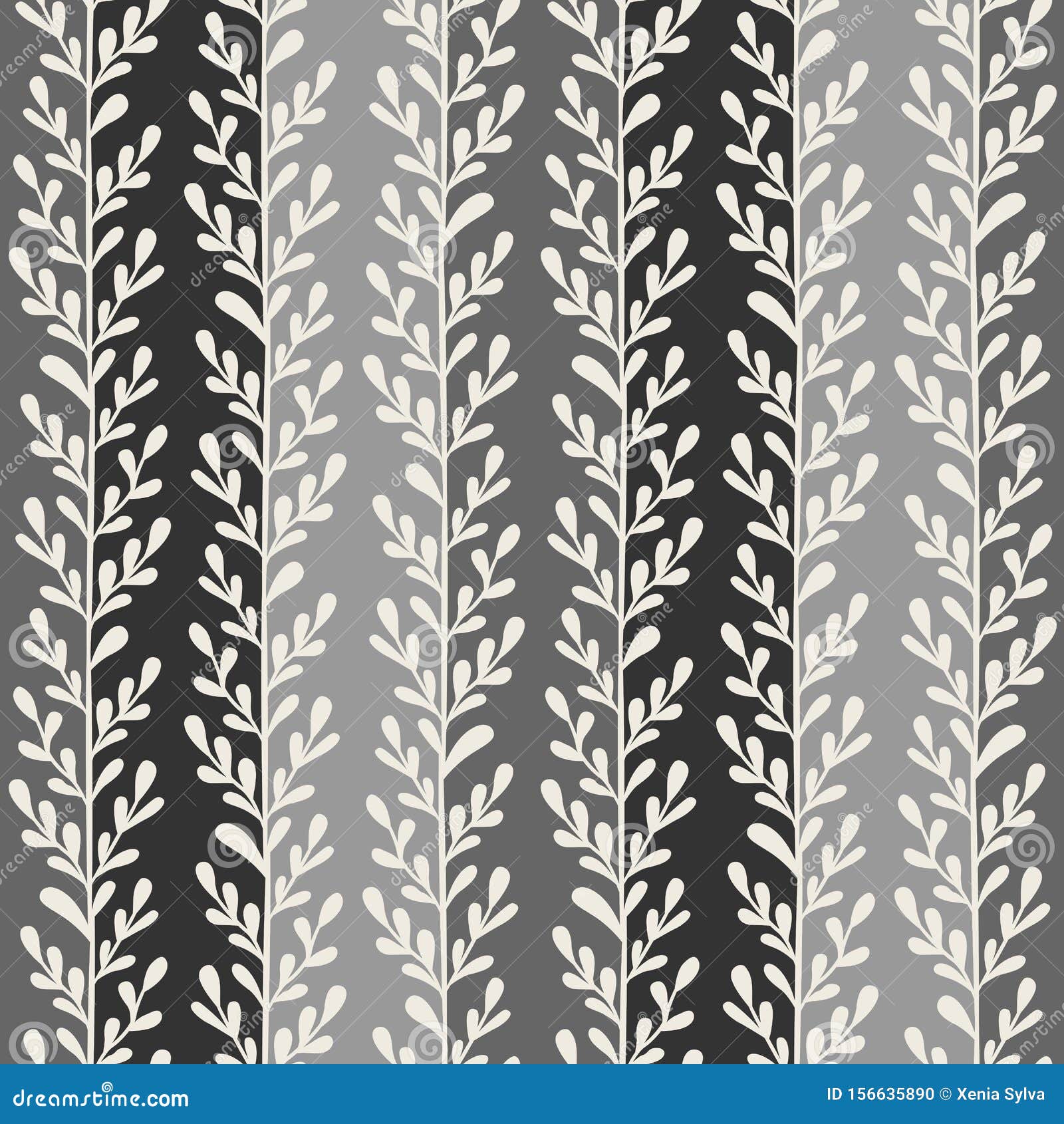 Vector Floral Seamless Pattern with White Vertical Branches and Leaves ...