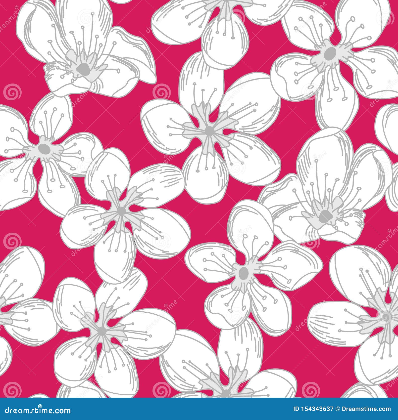 Vector Floral with White Flowers on Fuchsia Pink Seamless Repeat ...