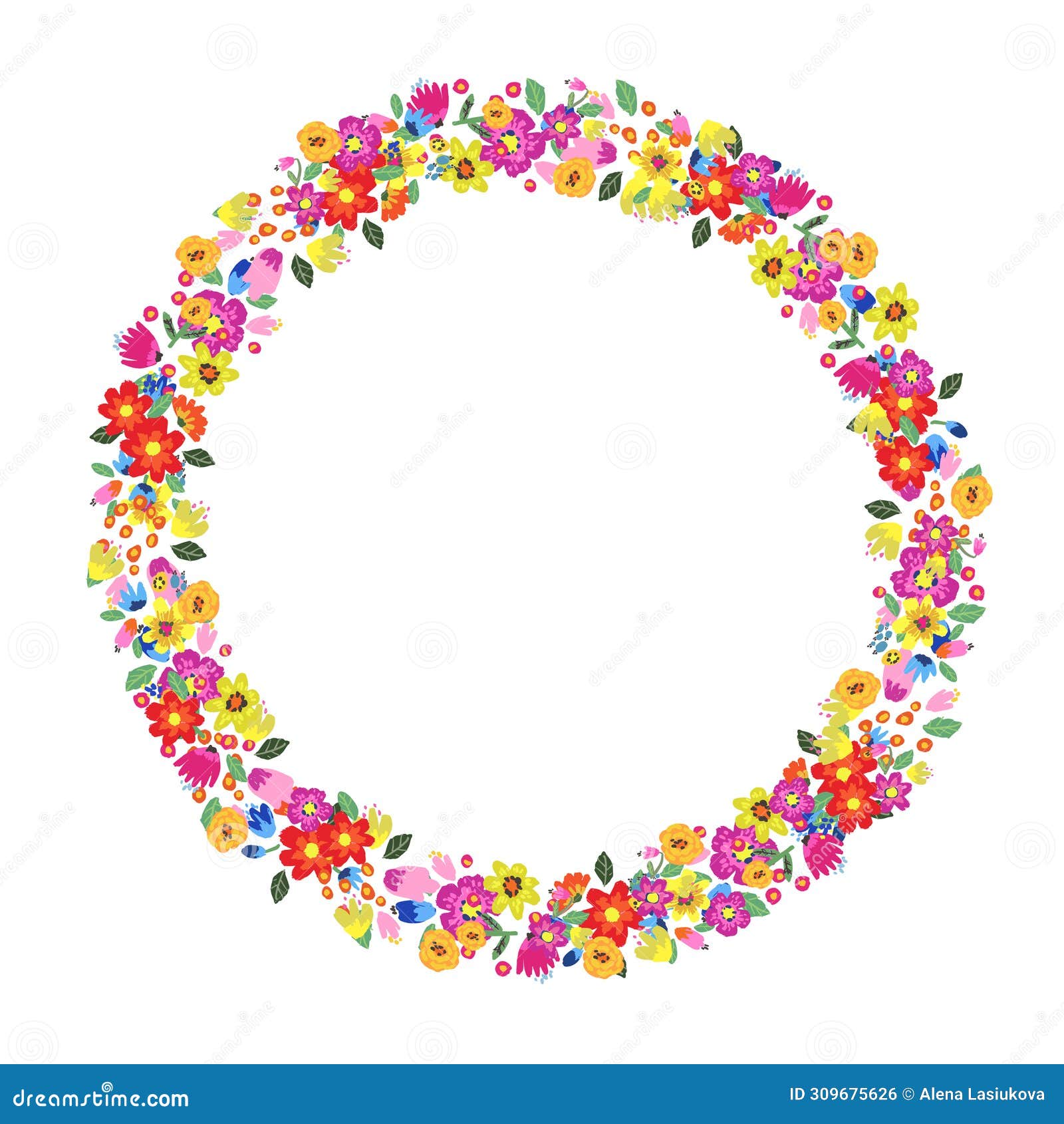 Vector Floral Wreath. Abstract Flowers Arrange in Round Border Stock ...