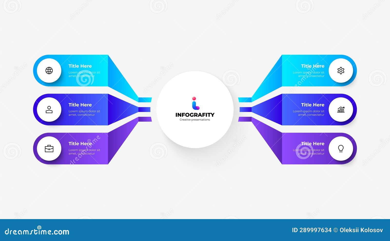 Vector Flowchart Infographic with Central Circle and 6 Options ...