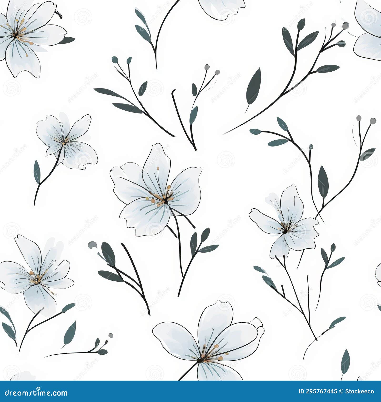 Minimalistic Floral Botanical Pattern on White Background Stock ...