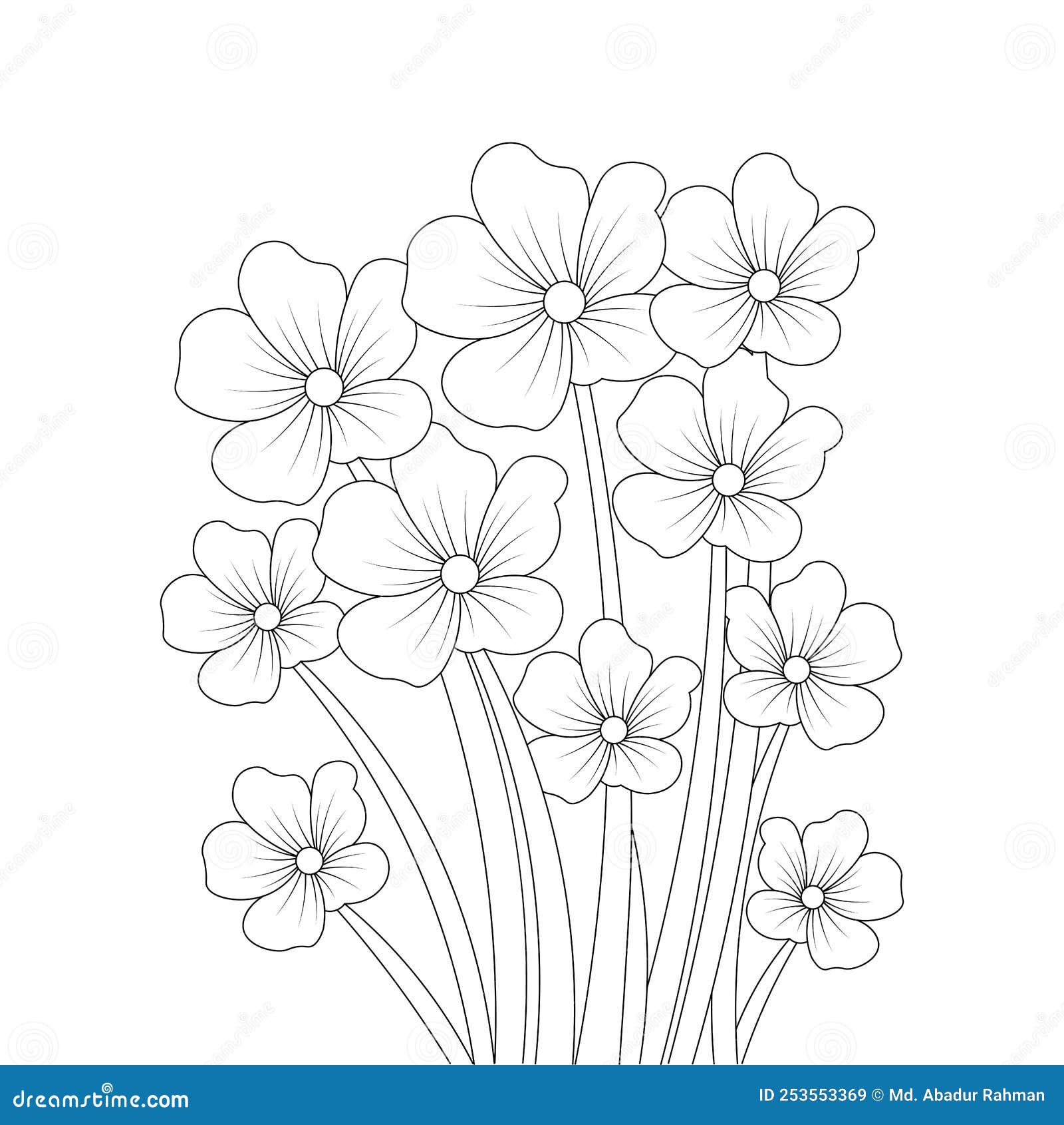 Vector Flower Drawing With Detailed Creative Line Stroke For Coloring ...