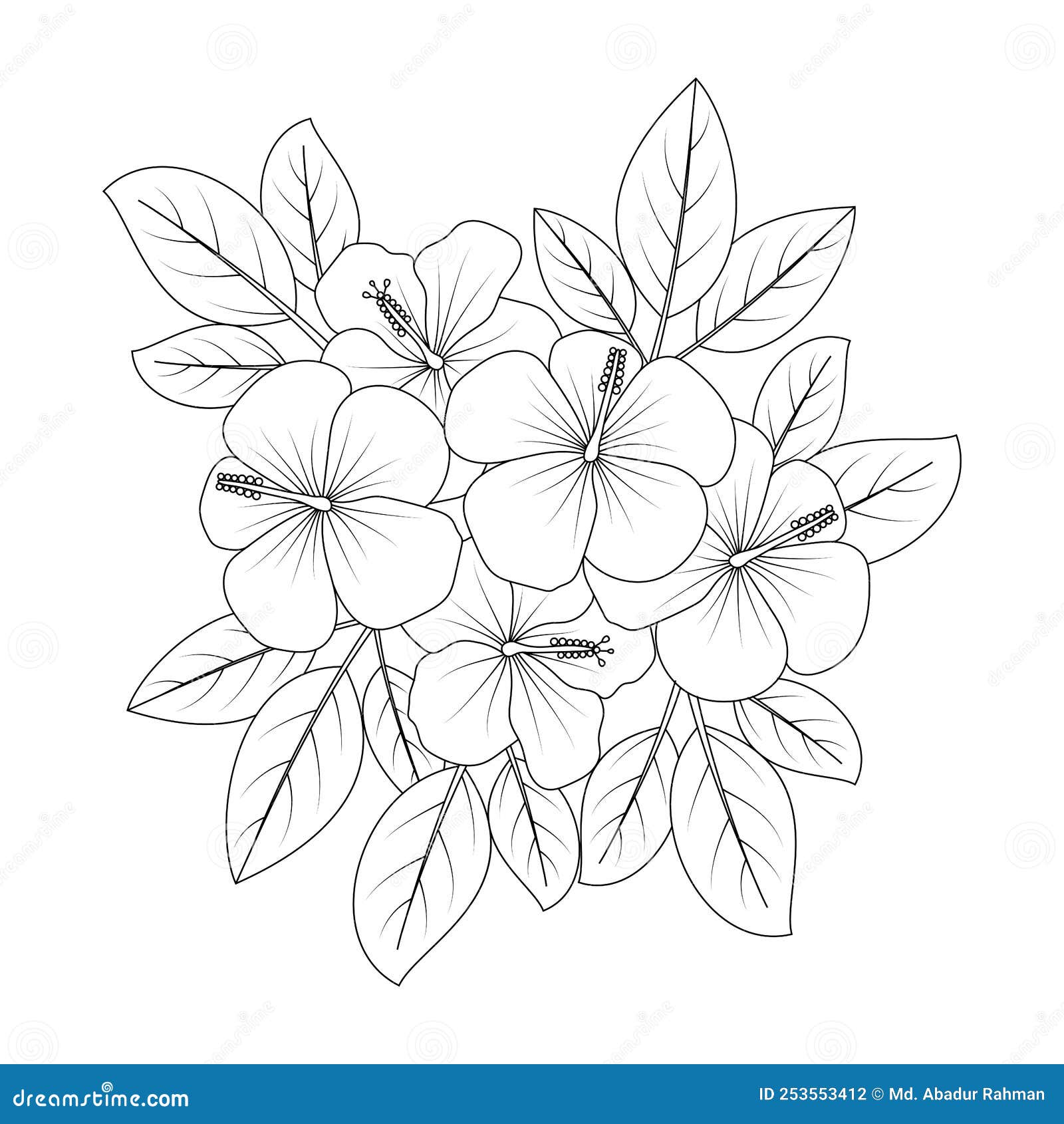 Vector Flower Drawing With Detailed Creative Line Stroke For Coloring ...