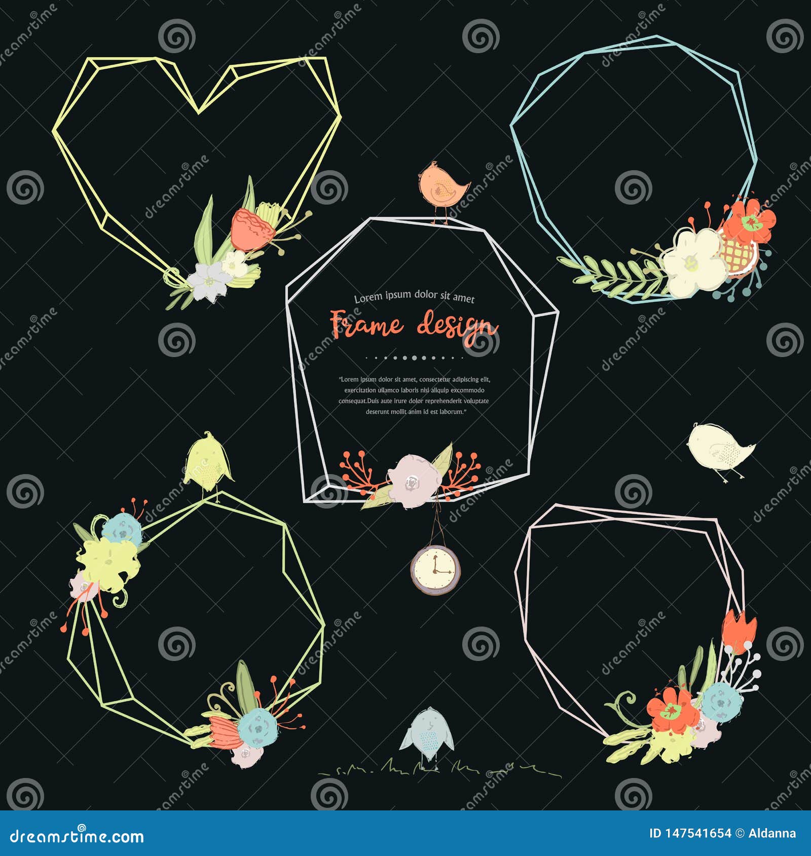 Vector Flower and Frames Set Isolated Stock Illustration - Illustration of invitation, isolated ...