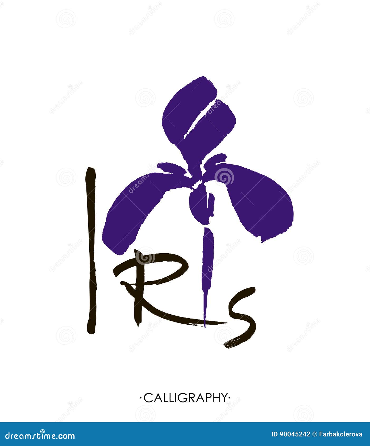Vector Flower Logo. Floral Background. Stylized Calligraphic Ink Iris ...