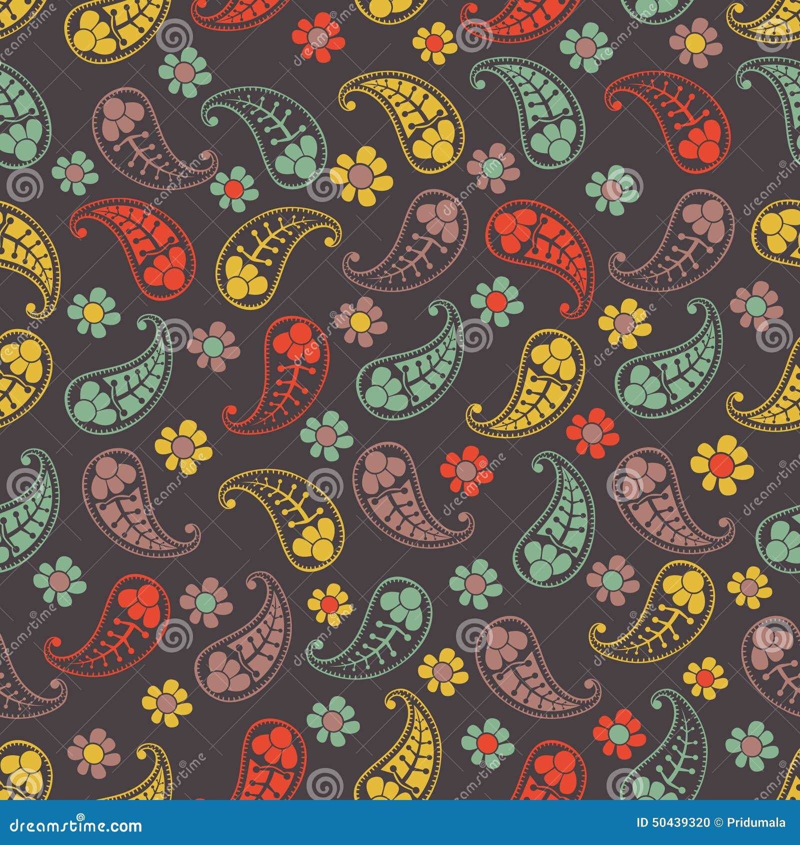 Vector Flower Paisley Seamless Pattern Element Stock Illustration ...