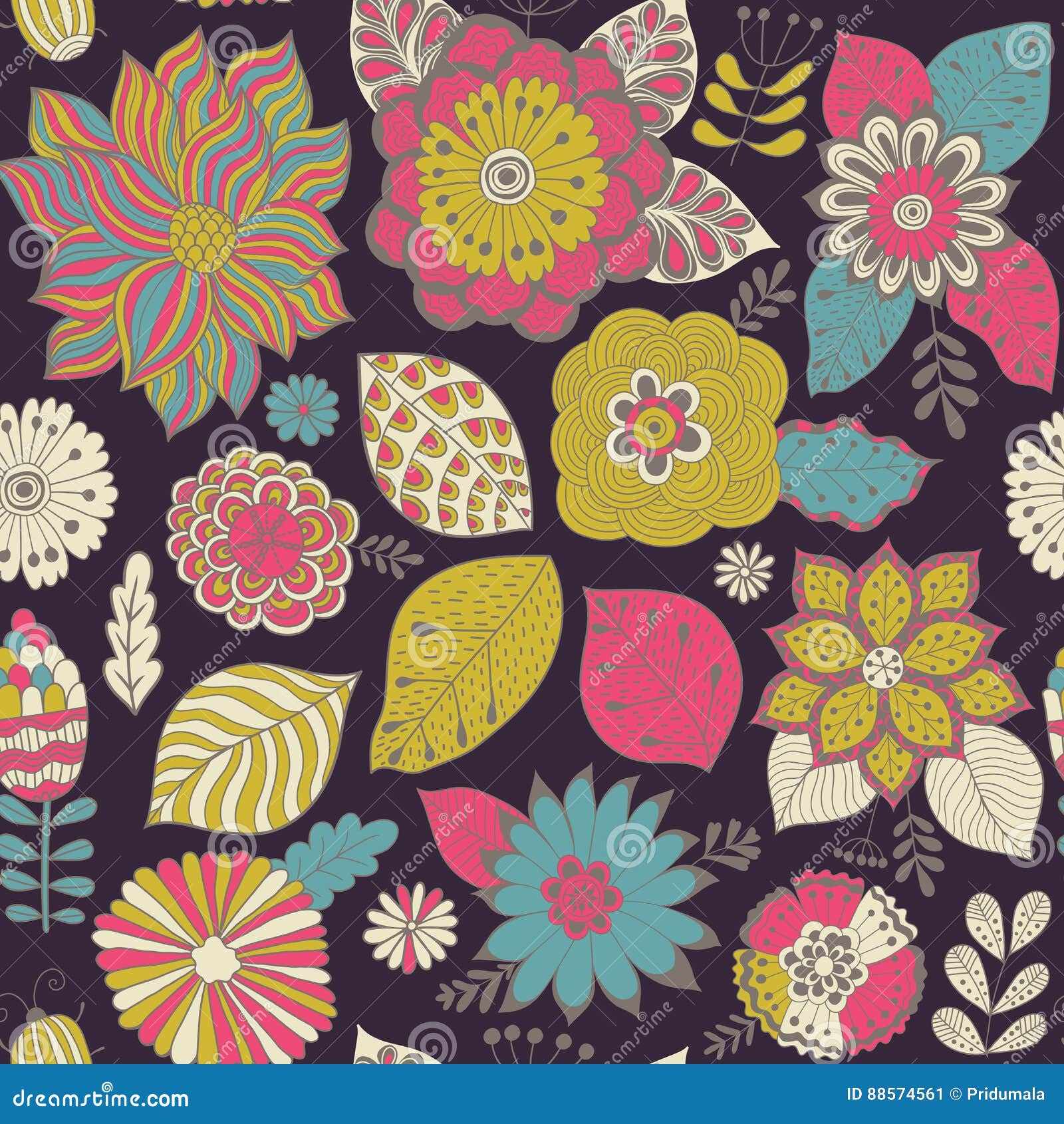 Vector Flower Pattern. Colorful Seamless Botanic Texture, Detailed ...
