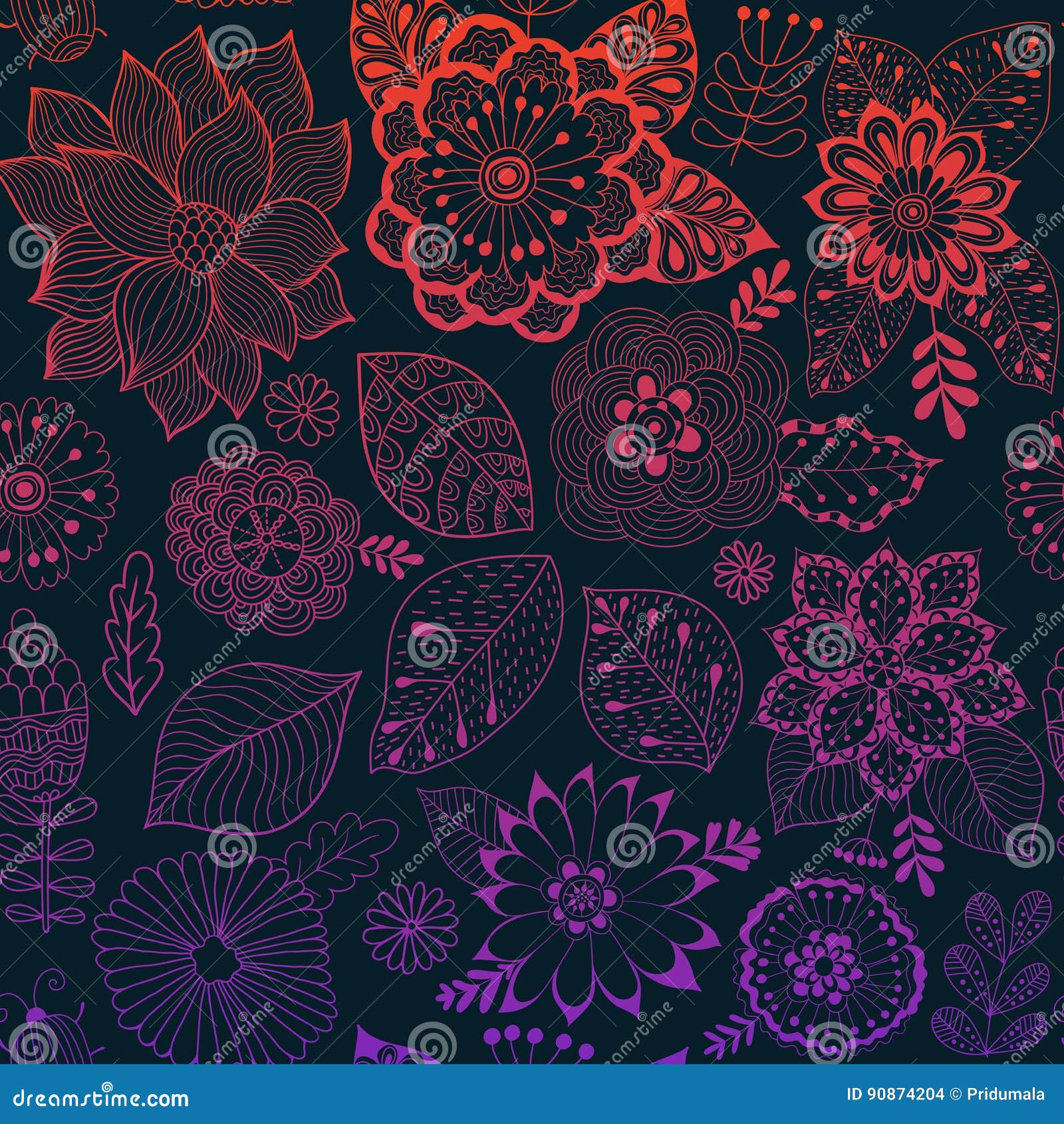 Vector Flower Pattern. Colorful Seamless Botanic Texture, Detailed ...