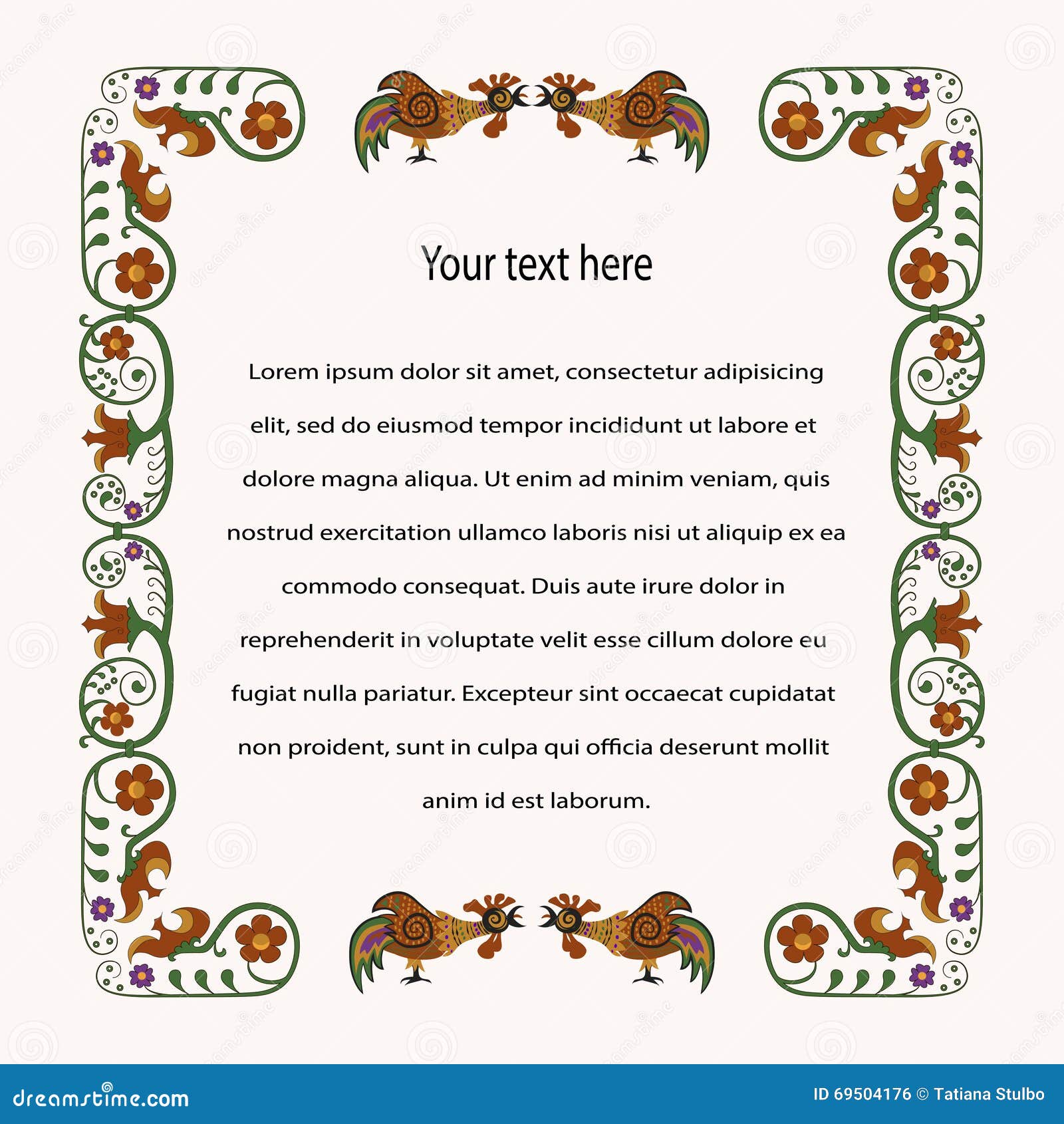 Vector Flower and Rooster Frame Stock Vector - Illustration of abstract ...