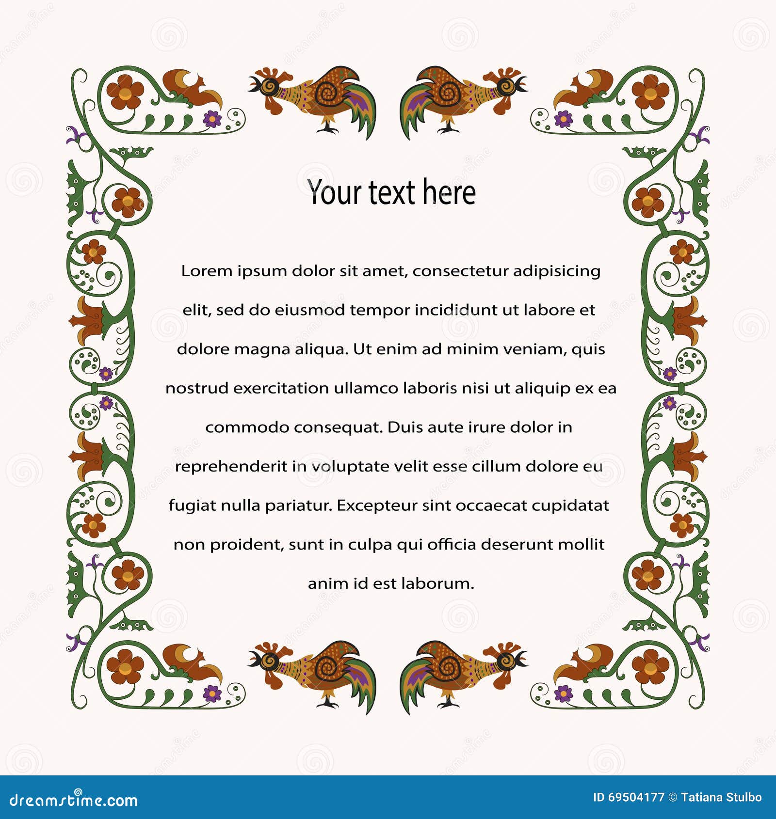 Vector Flower and Rooster Frame Stock Vector - Illustration of love ...