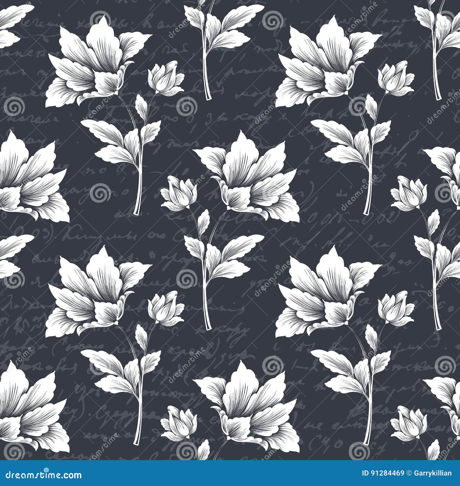 Vector Flower Seamless Pattern Element with Ancient Text. Elegant ...