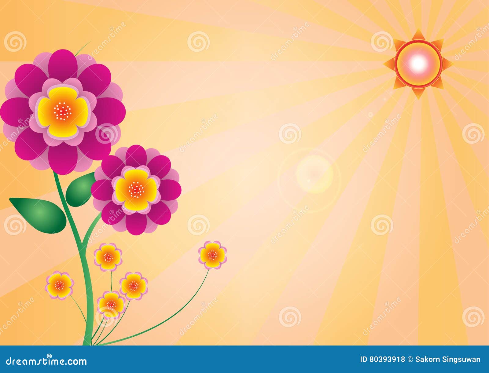 Vector Flower with Sunset Background with Paper Flowers Stock Vector ...