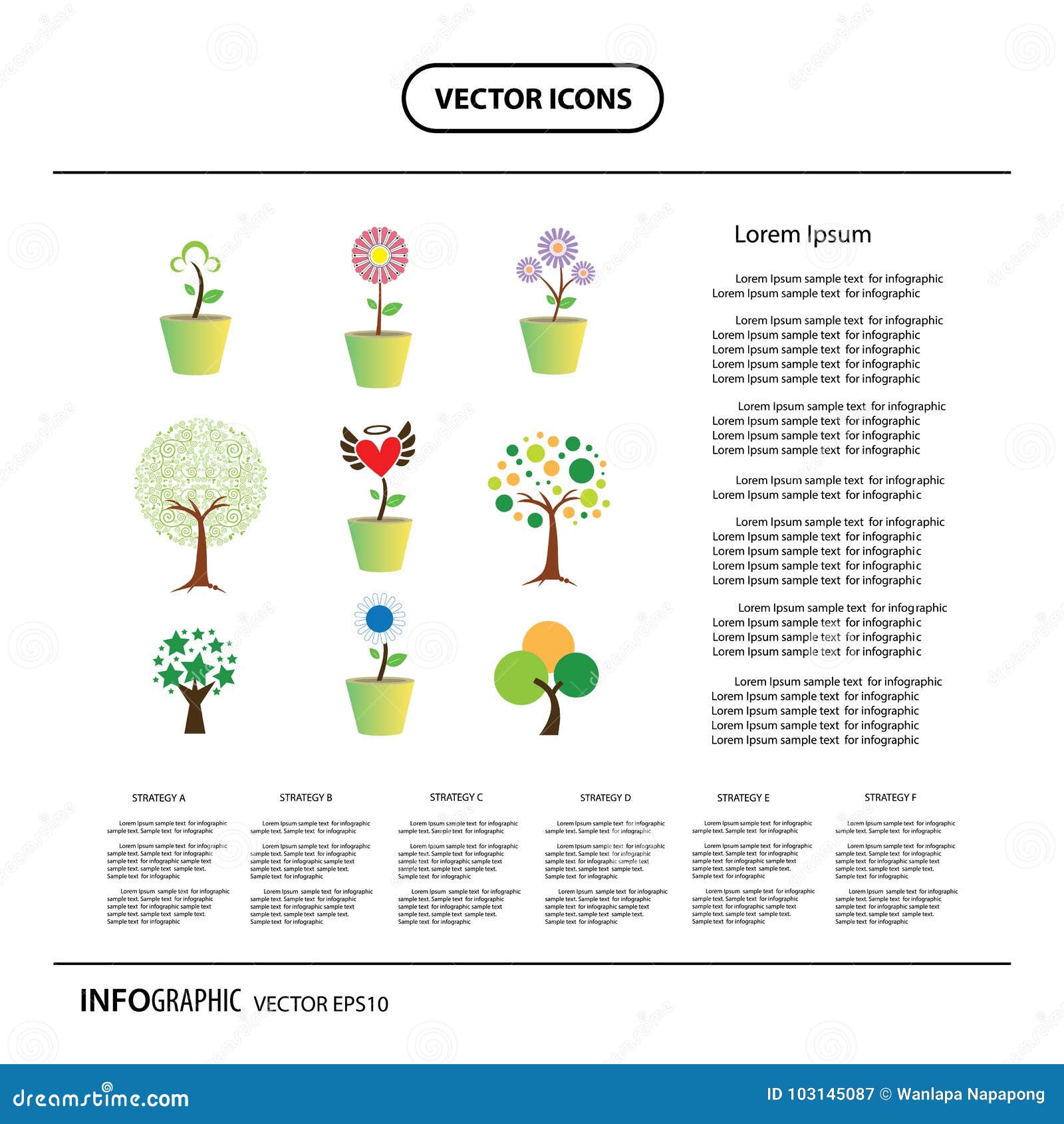 Vector Flower and Tree Symbol Stock Vector - Illustration of plant ...