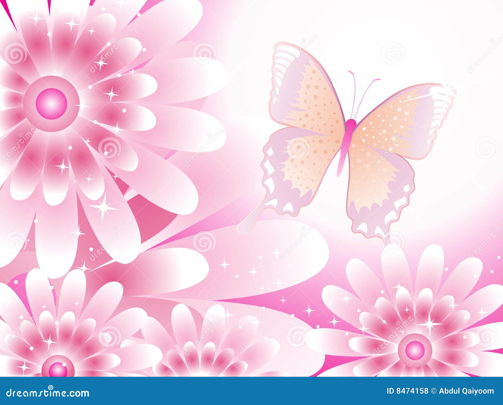 Vector with Flowers and Butterfly Stock Illustration - Illustration of ...